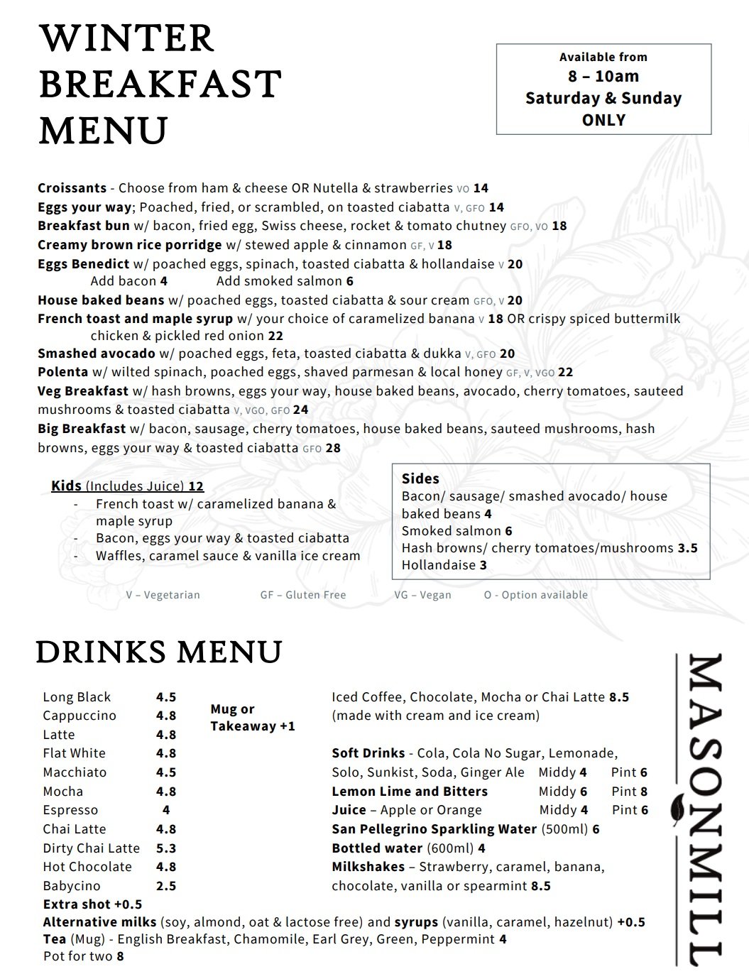 Menu — Masonmill Perth Hills