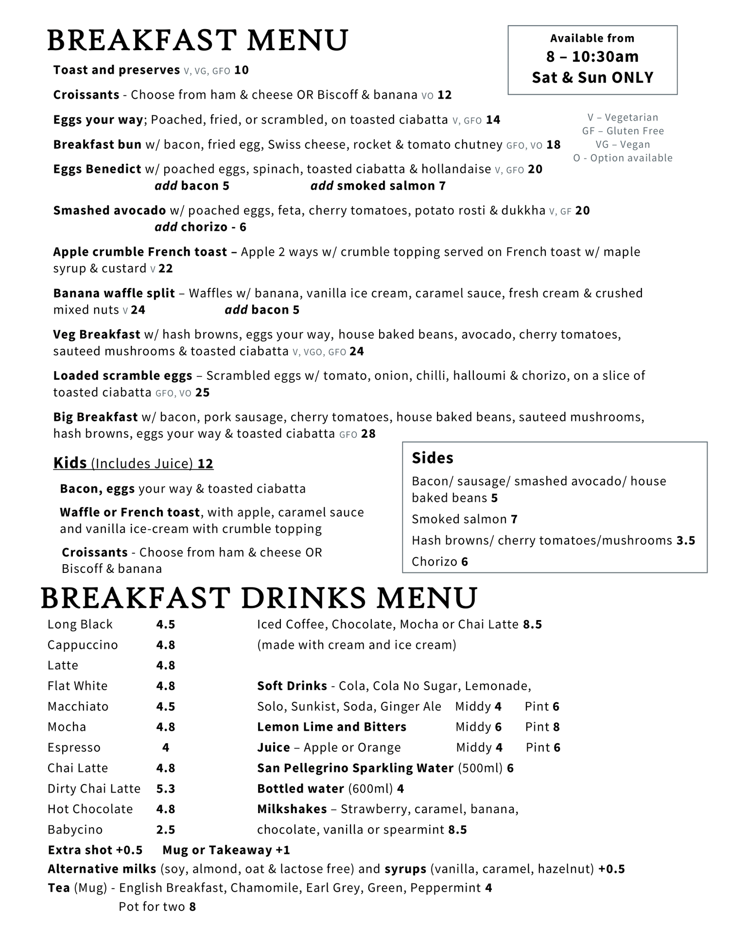 Menu — Masonmill Perth Hills