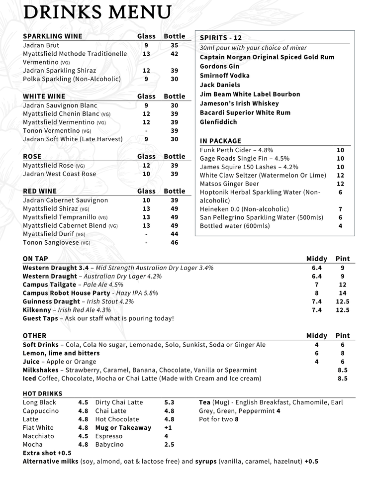 Menu — Masonmill Perth Hills