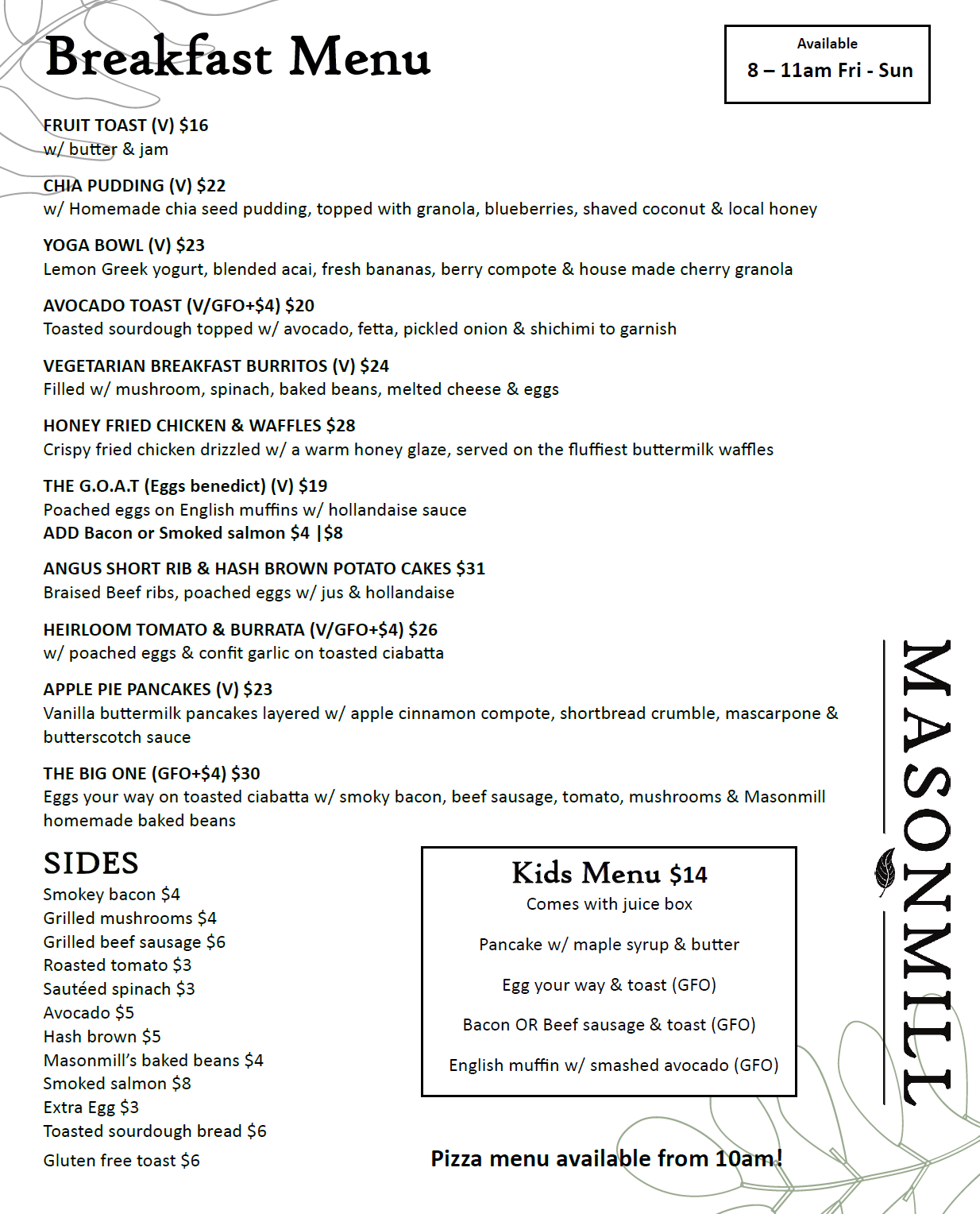 Menu — Masonmill Perth Hills