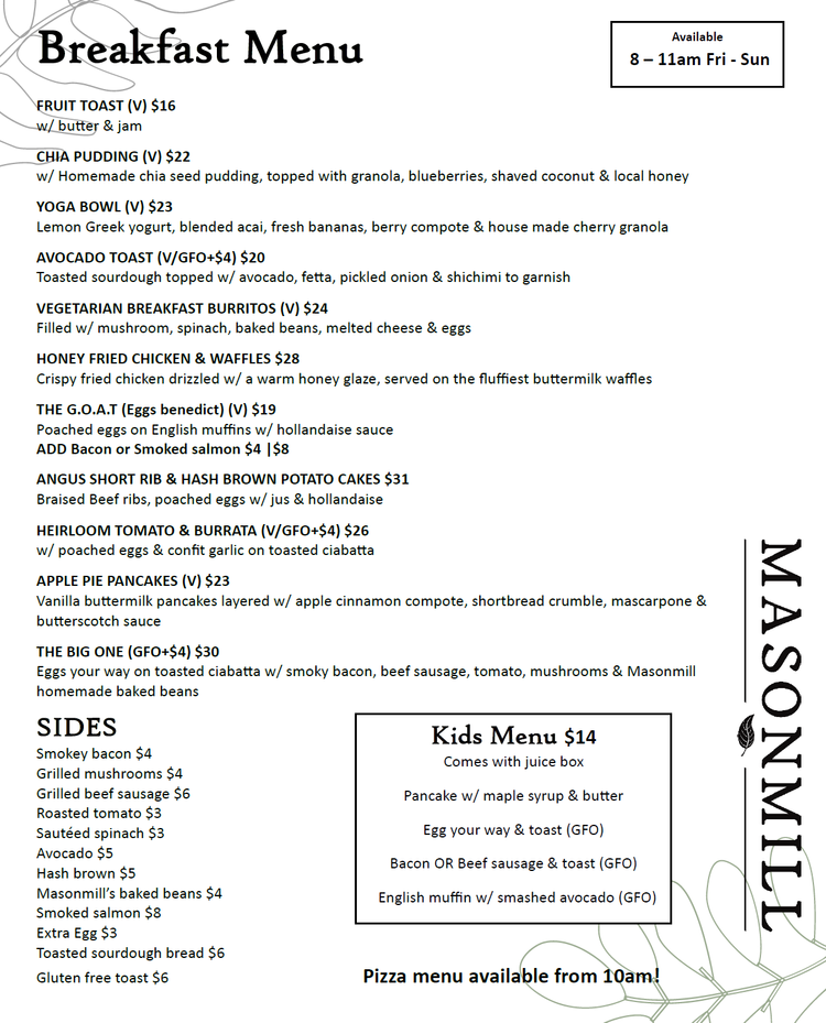 Menu — Masonmill Perth Hills