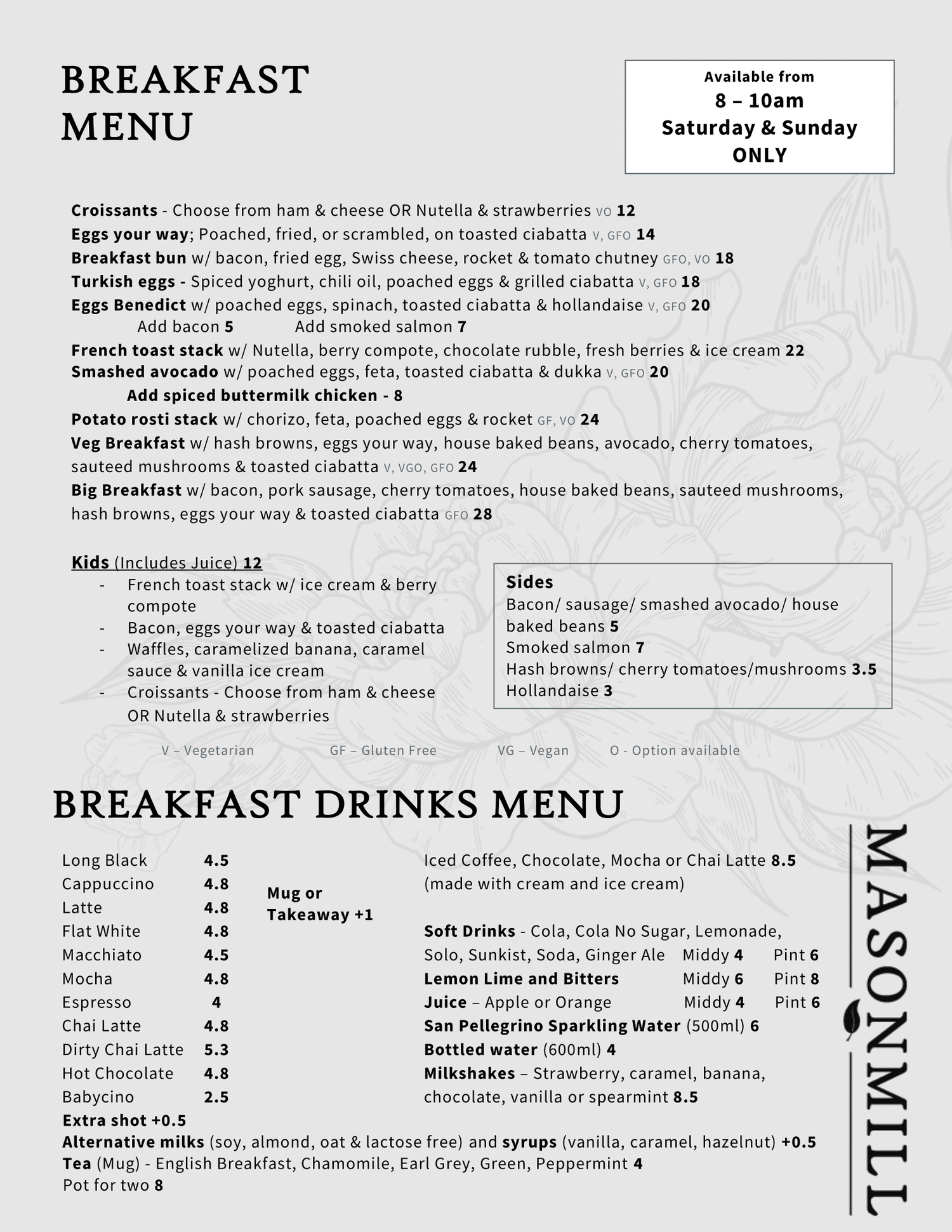 Menu — Masonmill Perth Hills