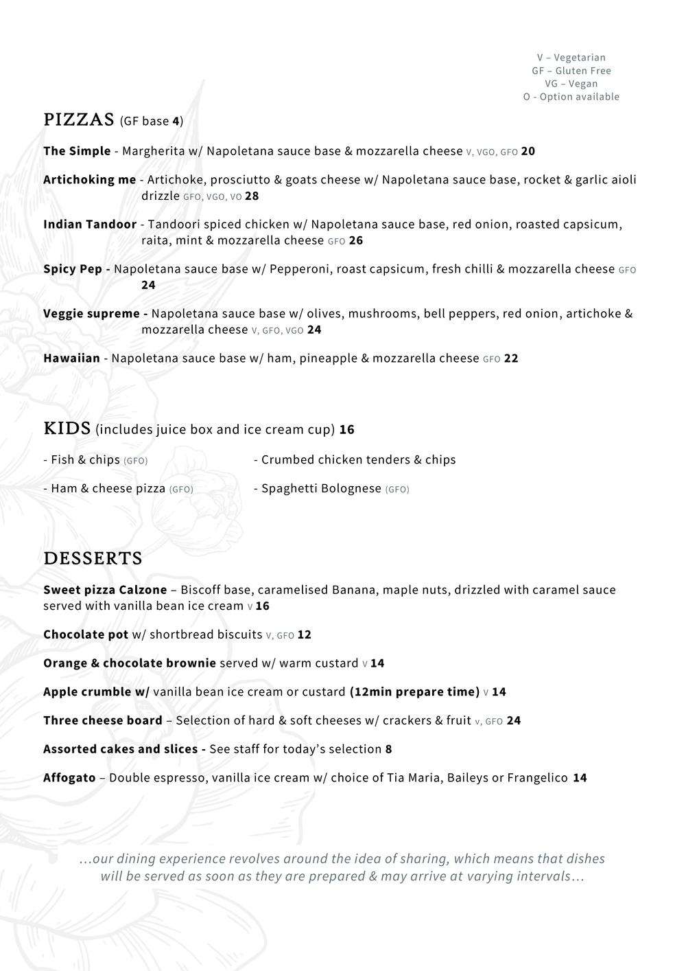 Menu — Masonmill Perth Hills