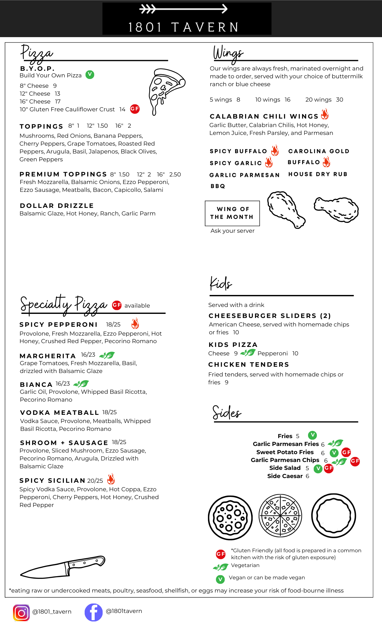 Menu — 1801 Tavern
