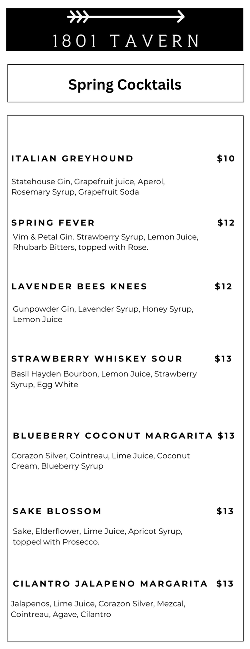 Menu — 1801 Tavern