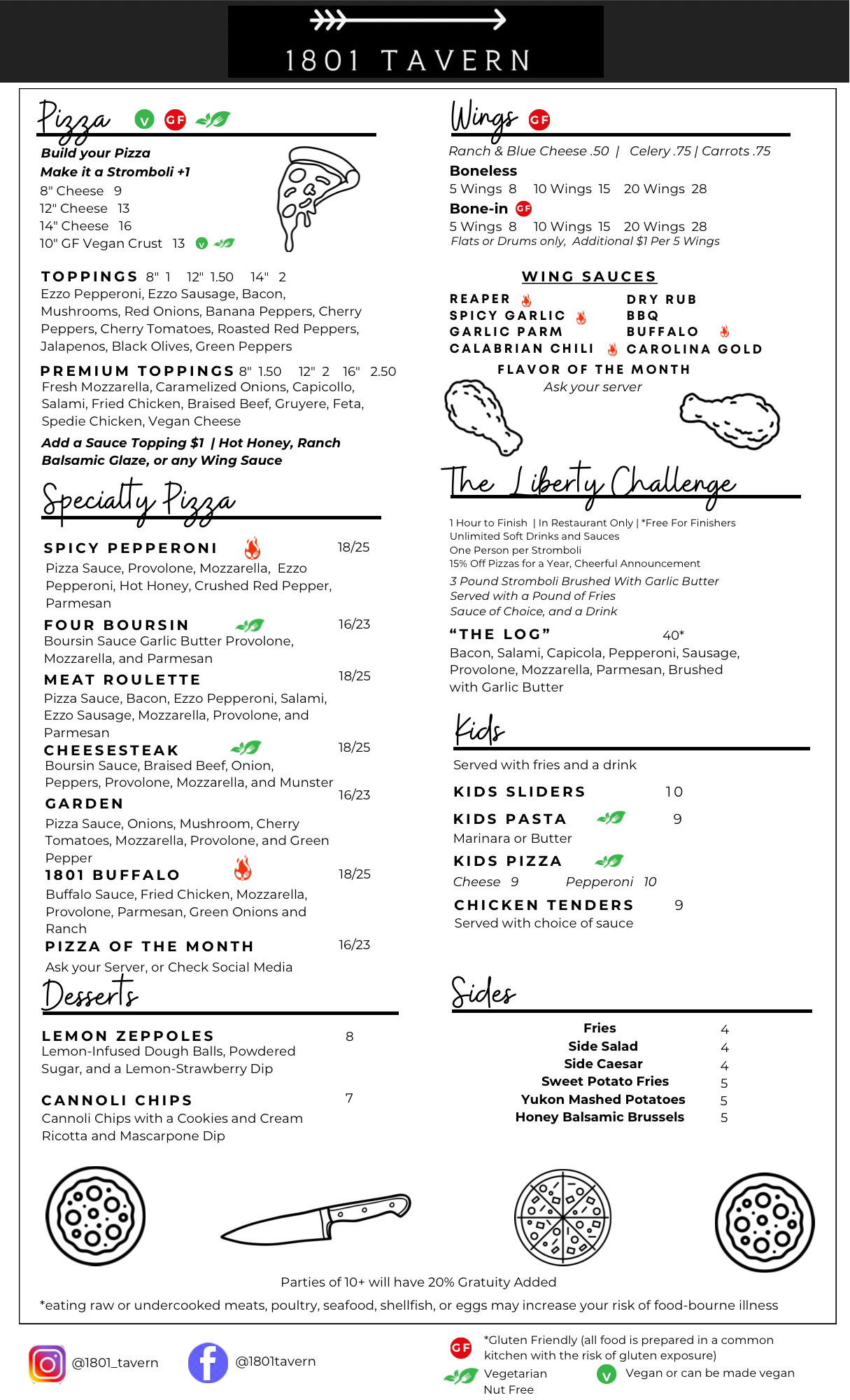 Menu — 1801 Tavern
