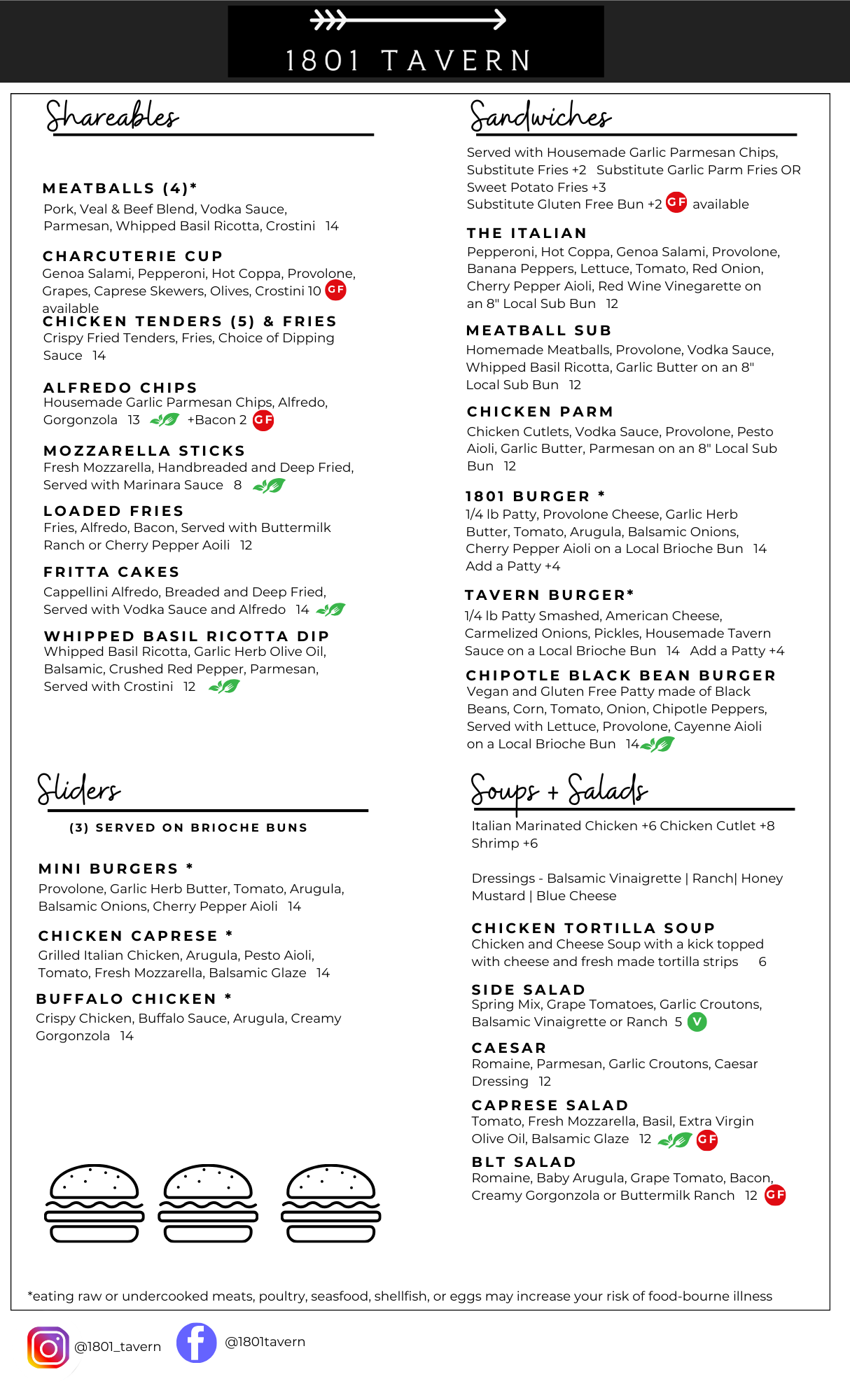 Menu — 1801 Tavern