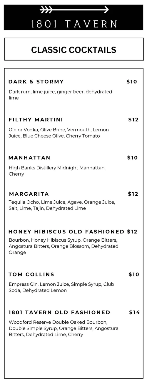 Menu — 1801 Tavern