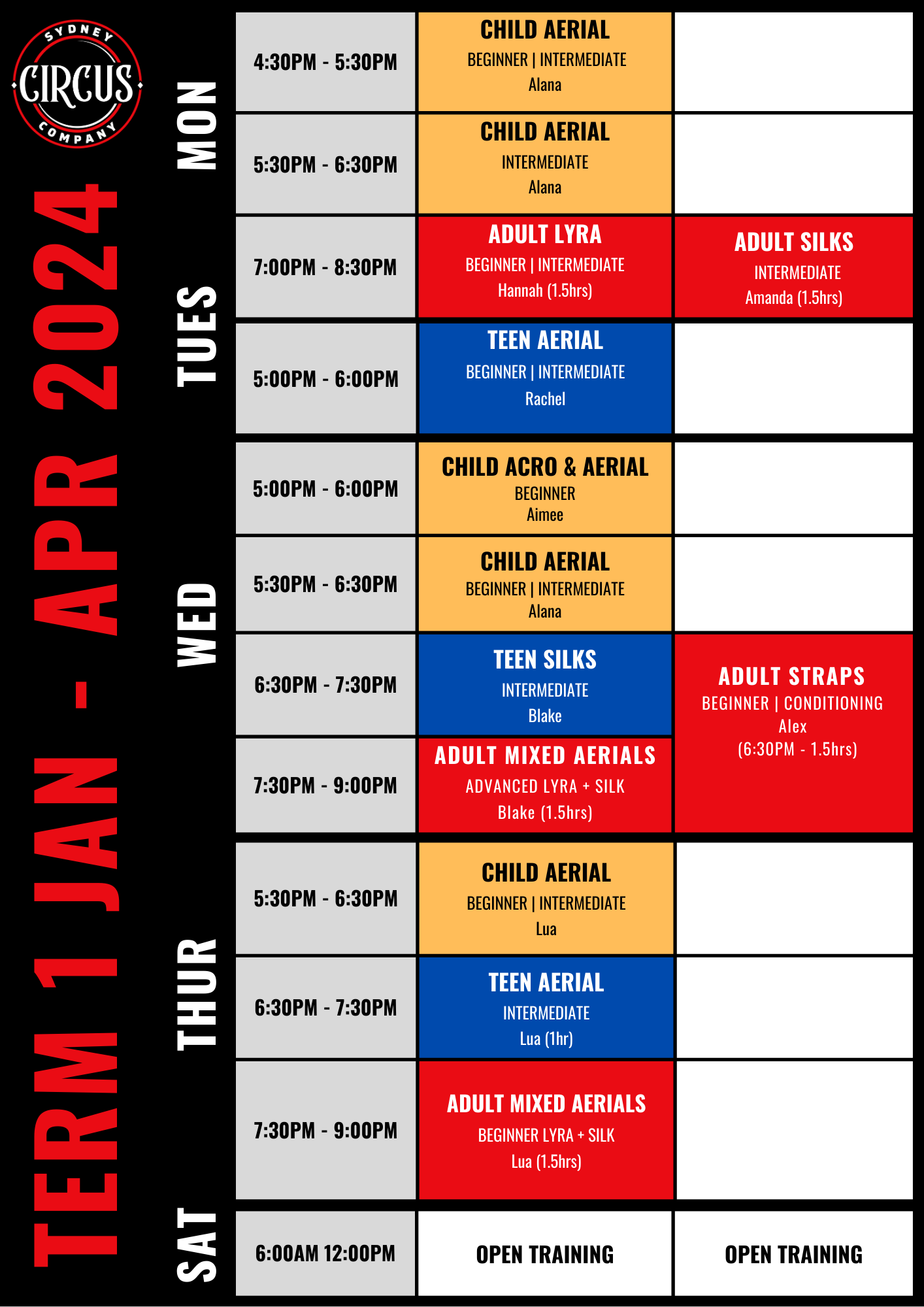Timetable — Sydney Circus Company