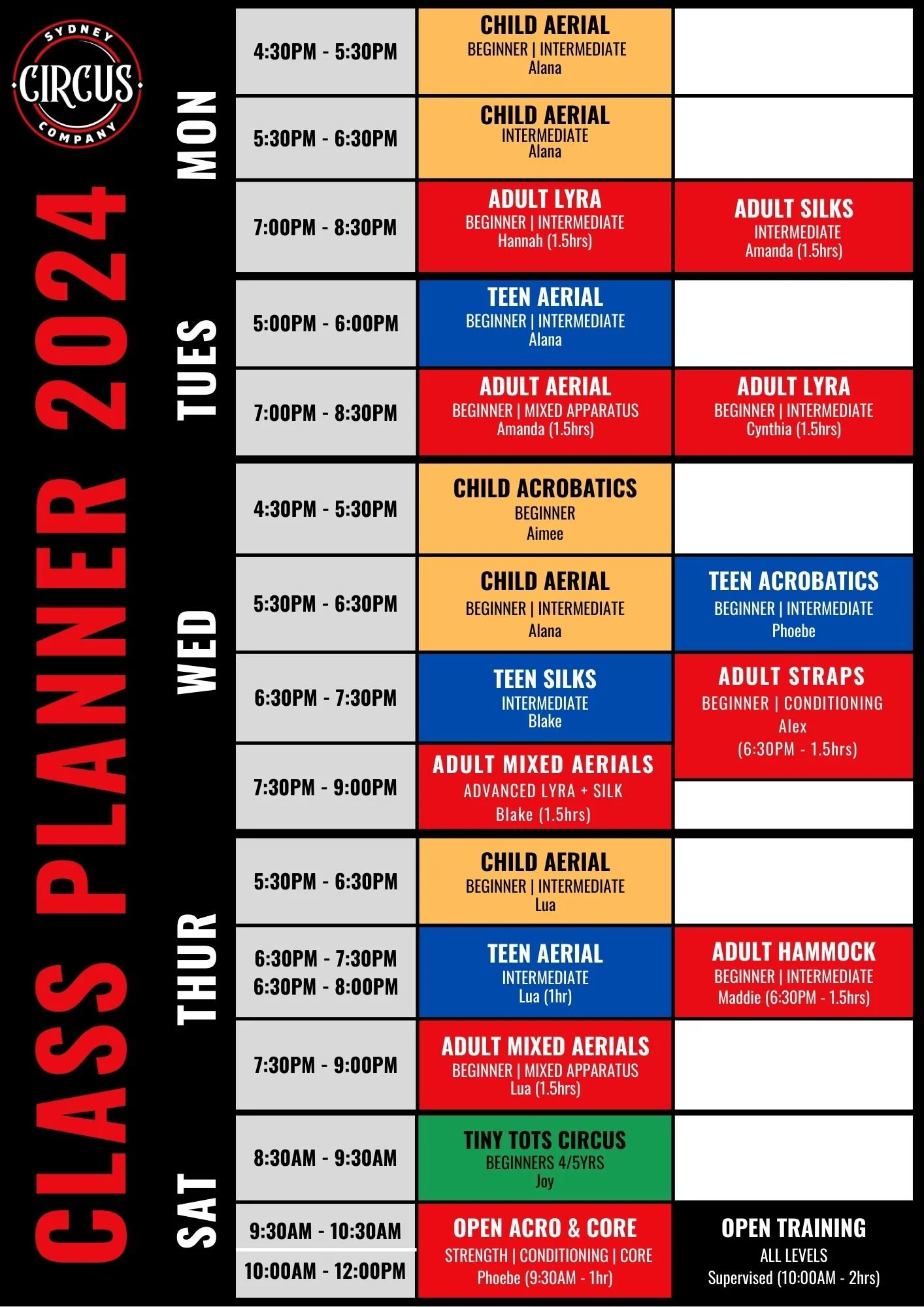 Timetable — Sydney Circus Company