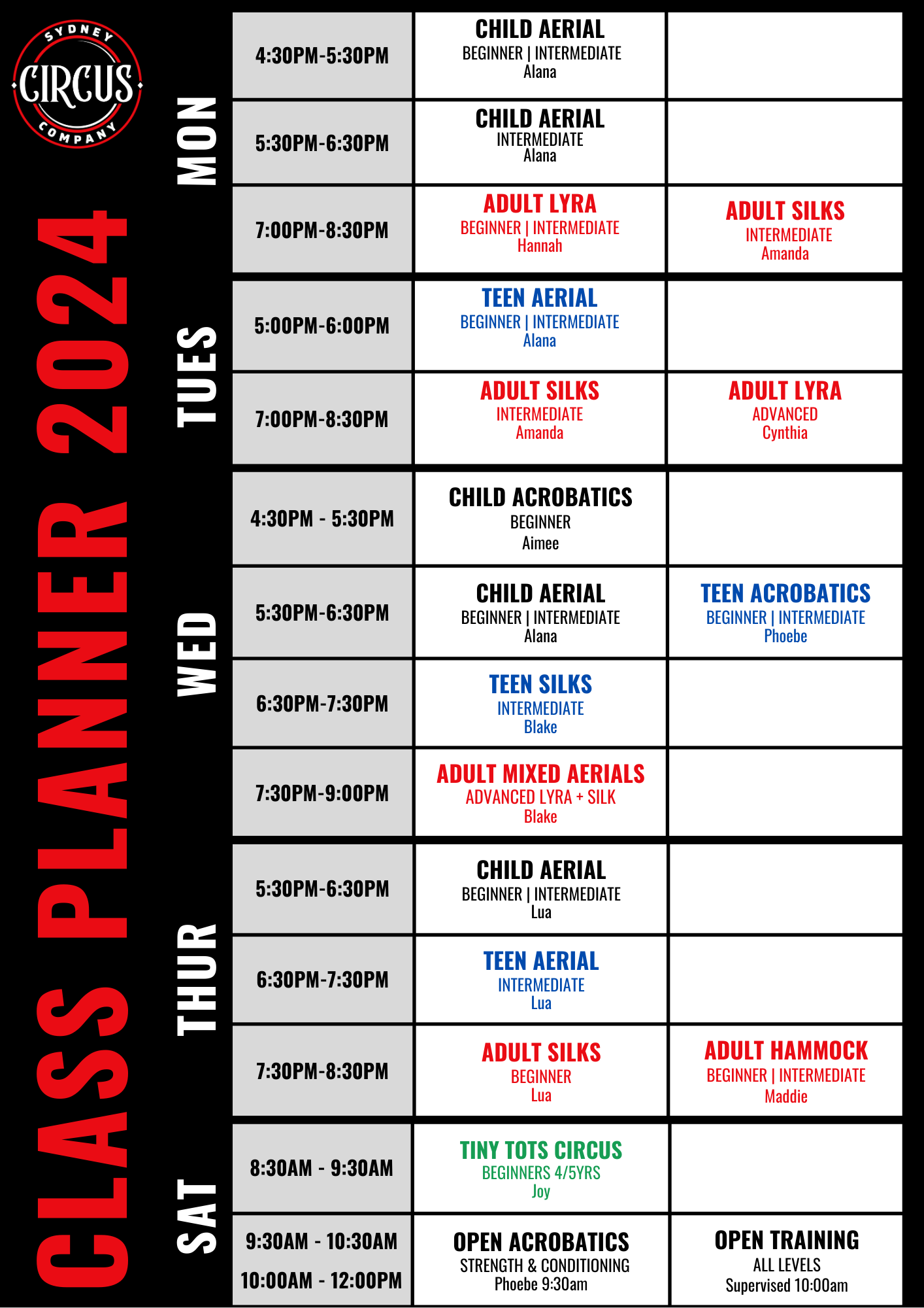 Timetable — Sydney Circus Company