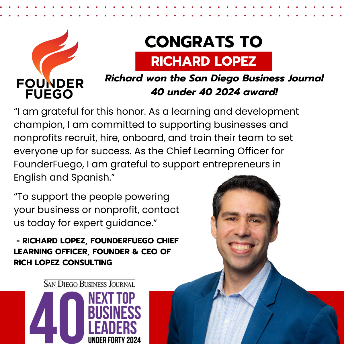 San Diego Business Journal 40 Under 40 Honors — FounderFuego