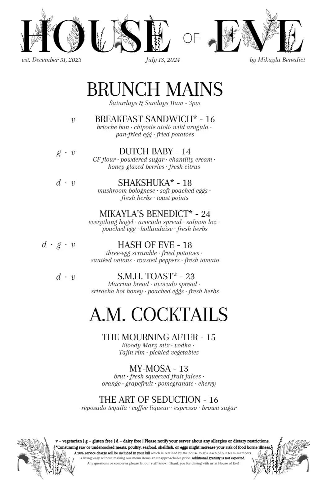 Menu — HOUSE of EVE