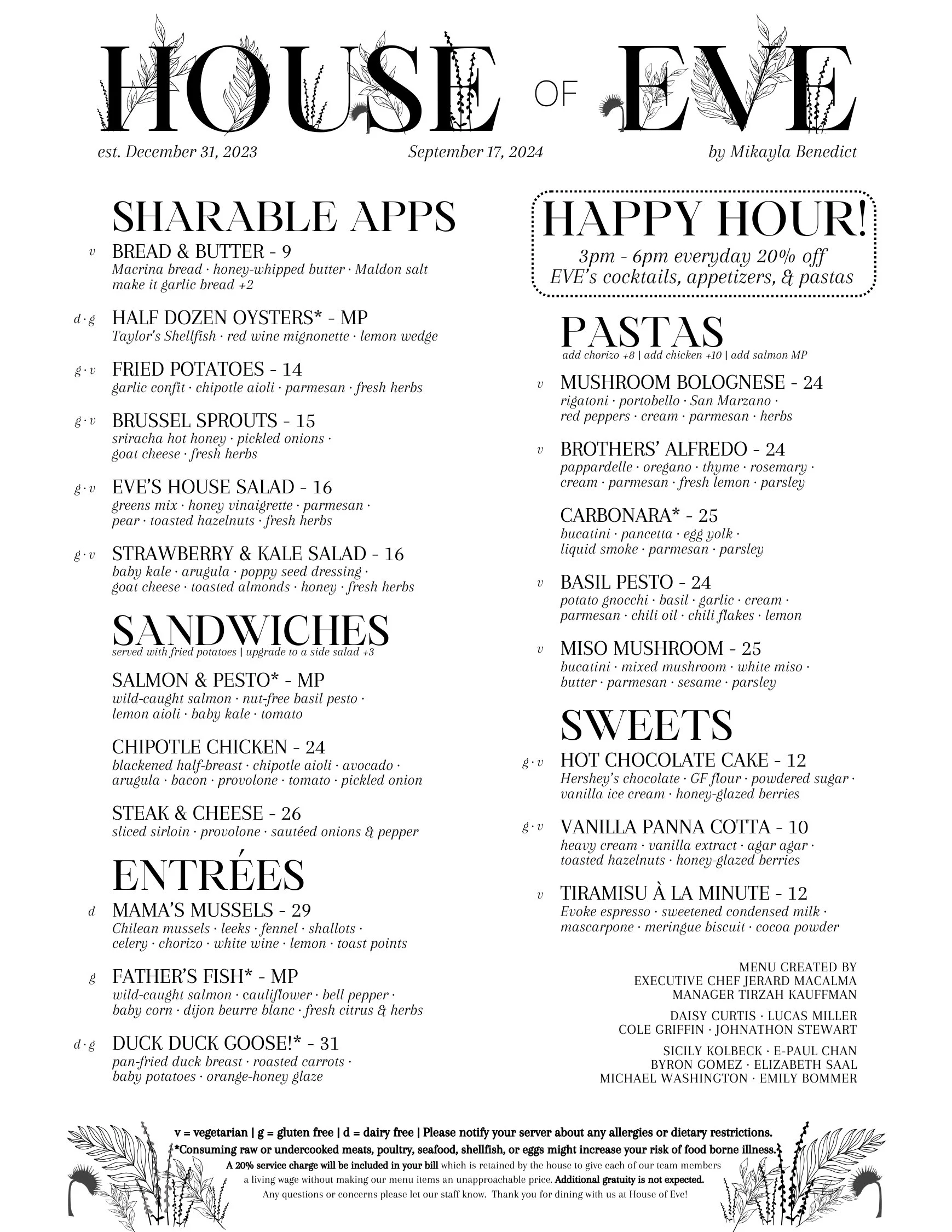 Menu — HOUSE of EVE
