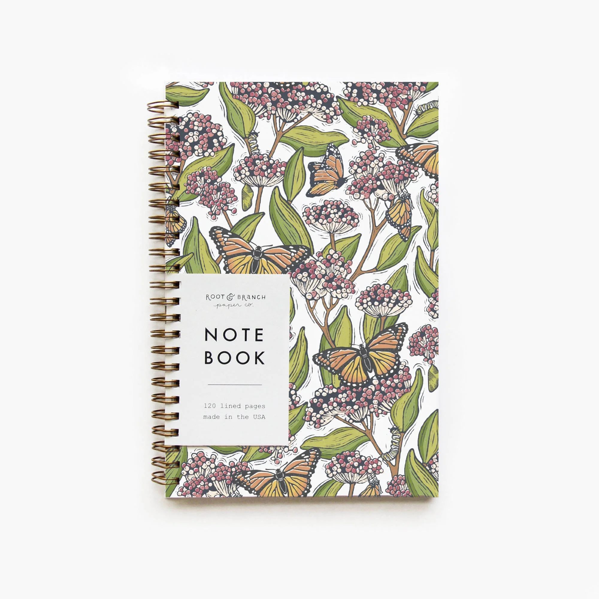 Monarch + Milkweed Spiral Bound Notebook — Root & Branch Paper Co.