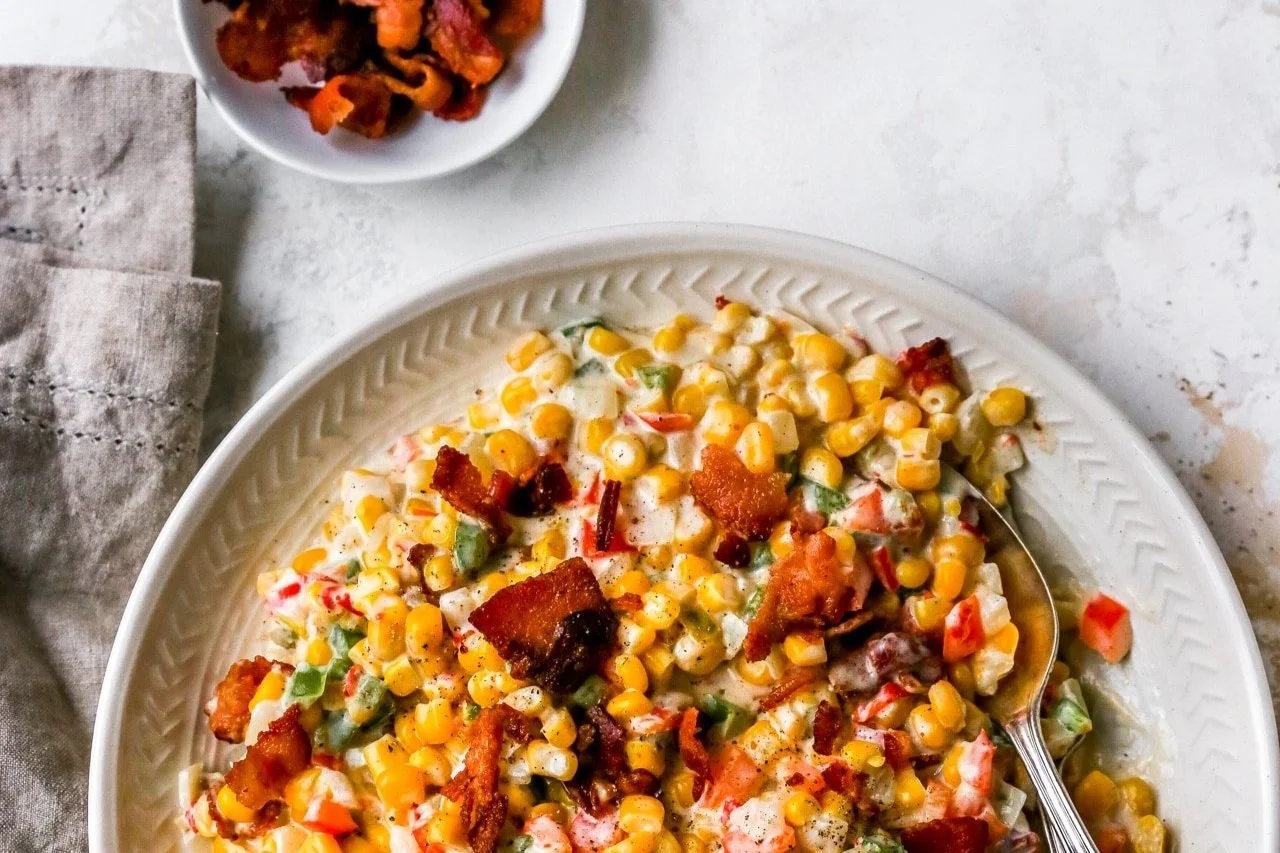 Creamy Confetti Corn with Bacon — Plated by Paige