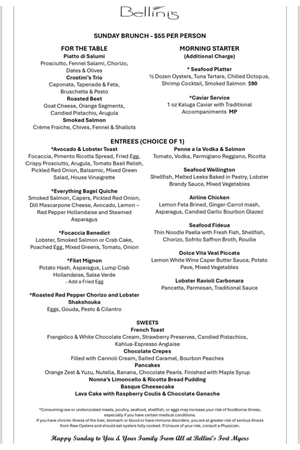 Menu — Bellini's