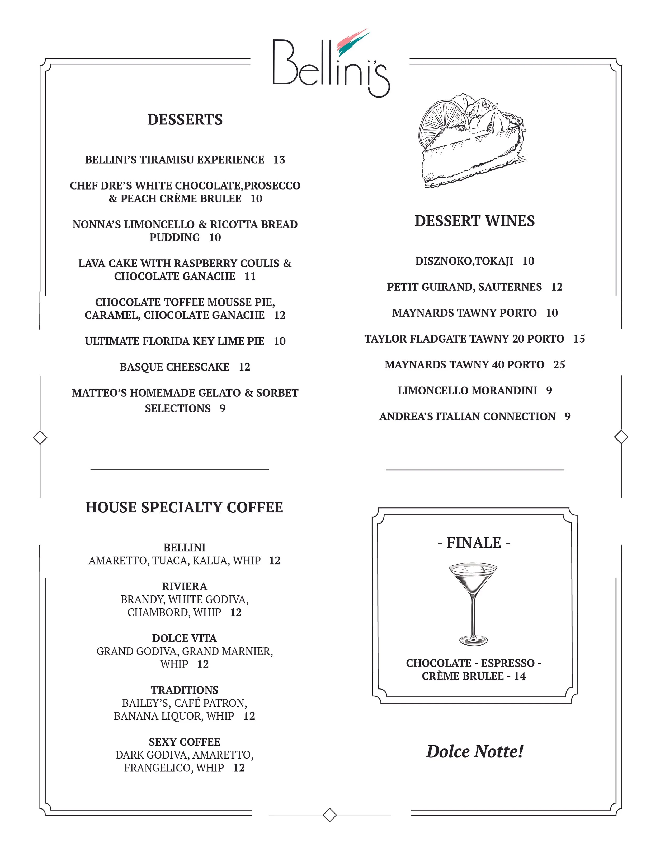 Menu — Bellini's