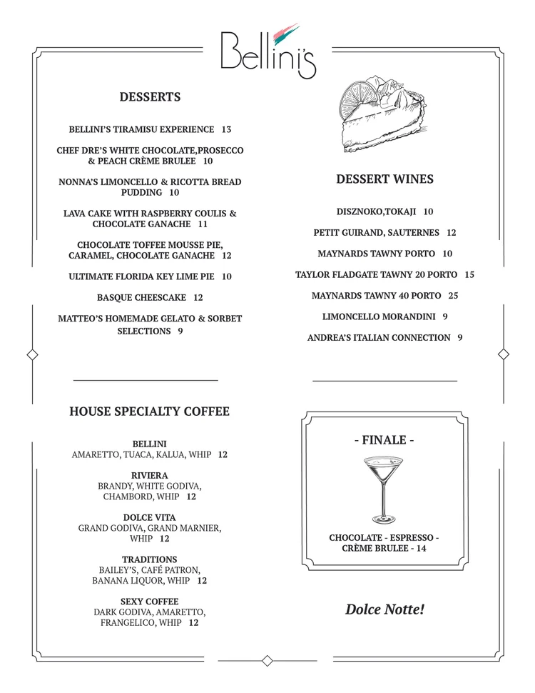 Menu — Bellini's