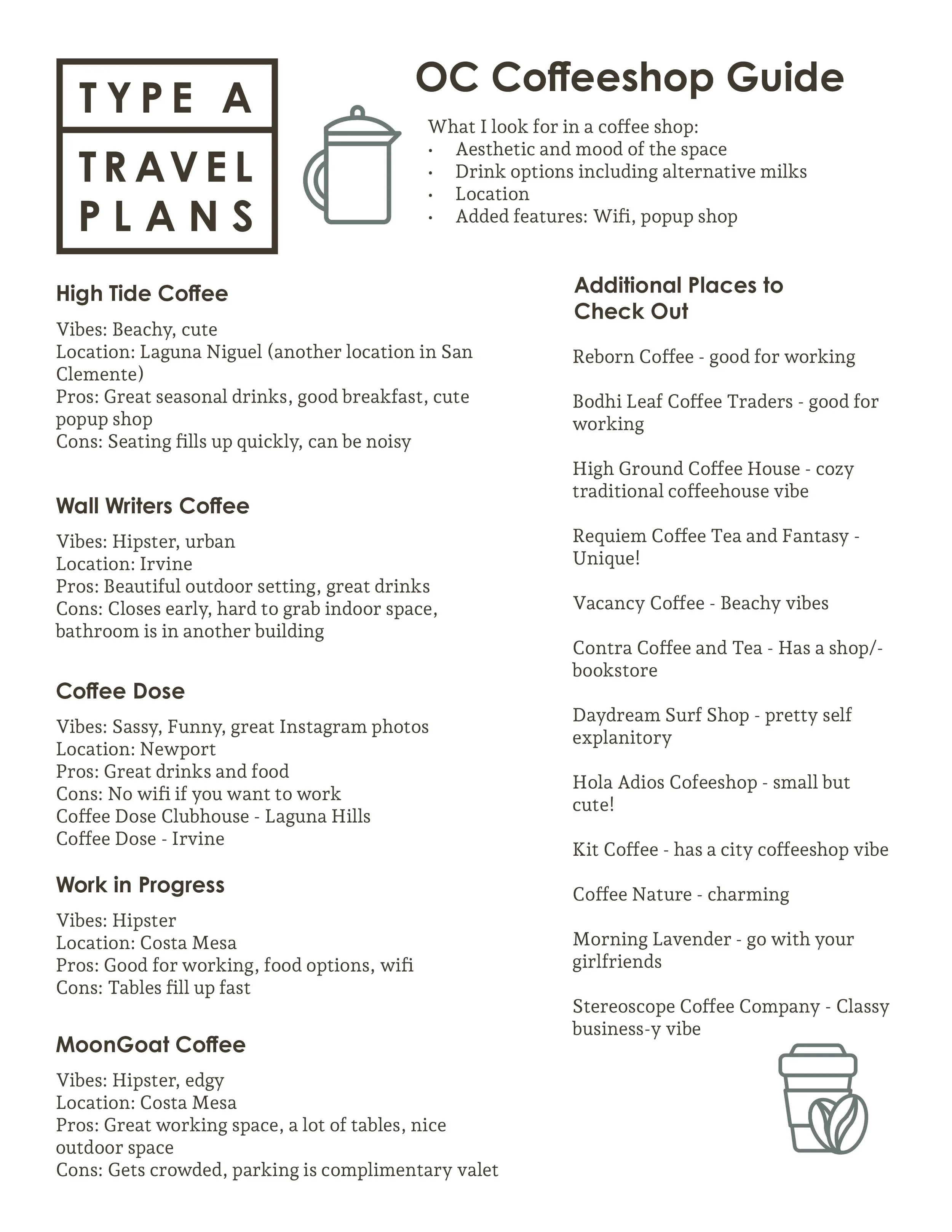 Top 5 OC Coffee Shops — Type A Travel Plans