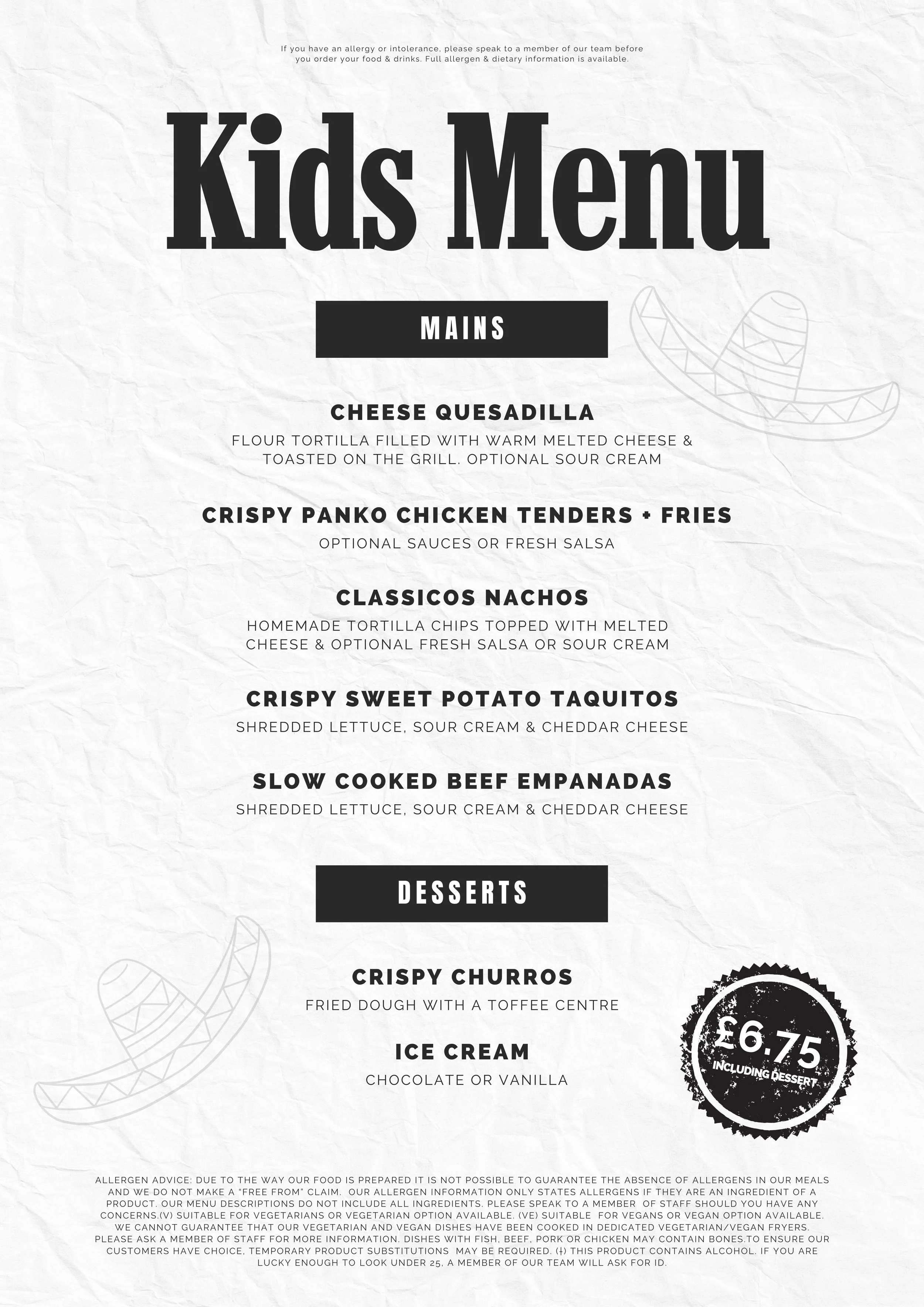 Food Menu Mexican Tunbridge Wells — The Manor House