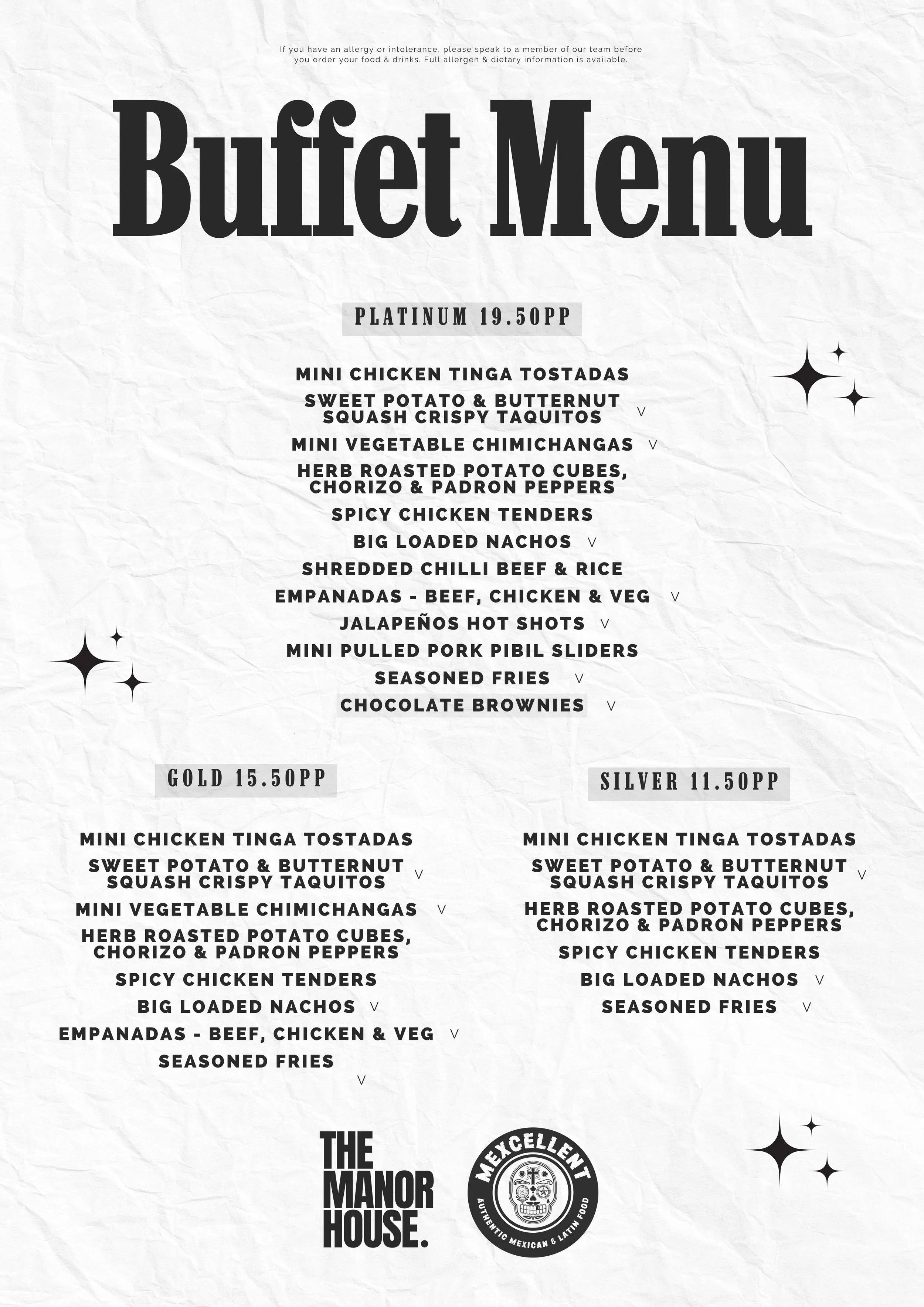 Food Menu Mexican Tunbridge Wells — The Manor House