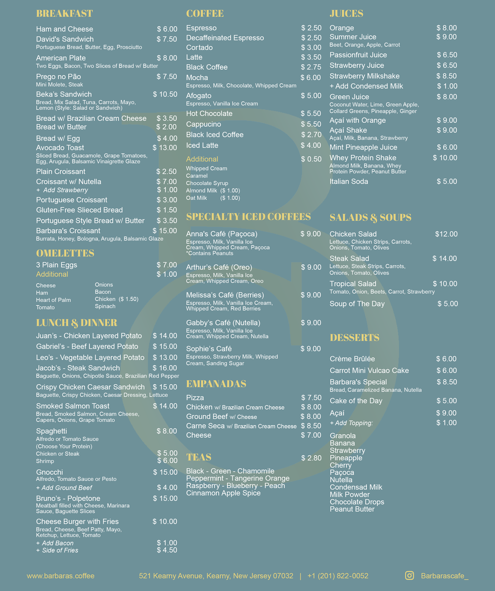 Menu — Barbara's Café