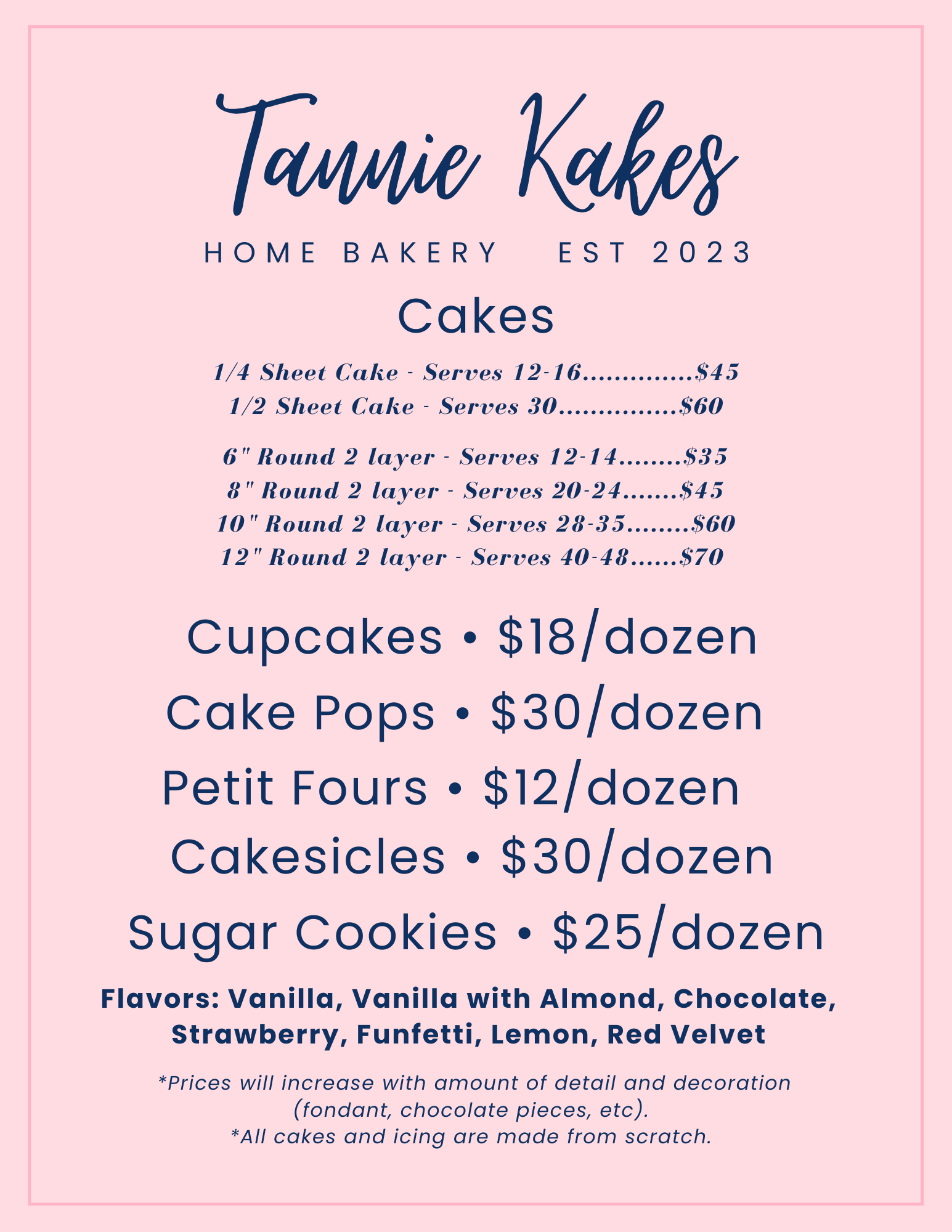 Menu — Tannie Kakes