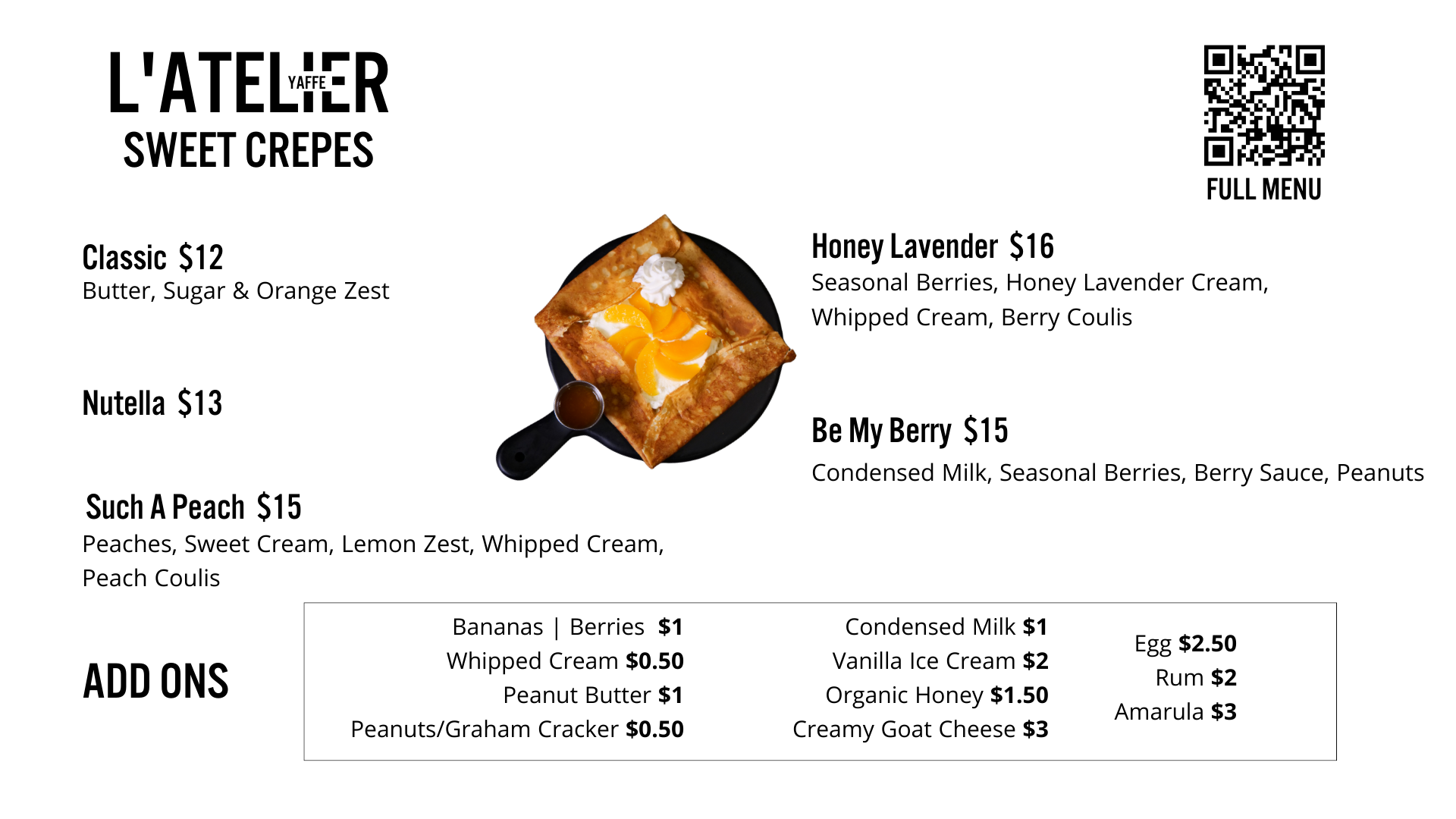 Café Yaffe Menus — L'ATELIER YAFFE