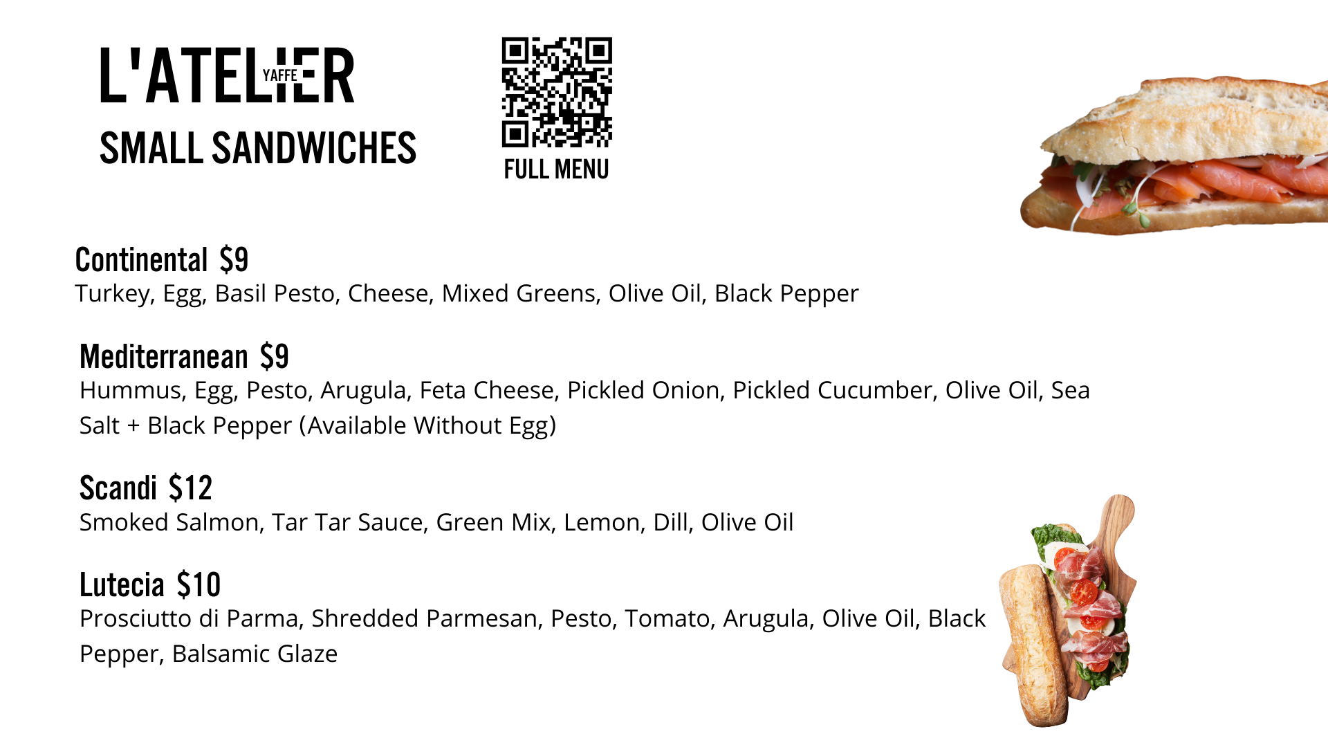 Café Yaffe Menus — L'ATELIER YAFFE