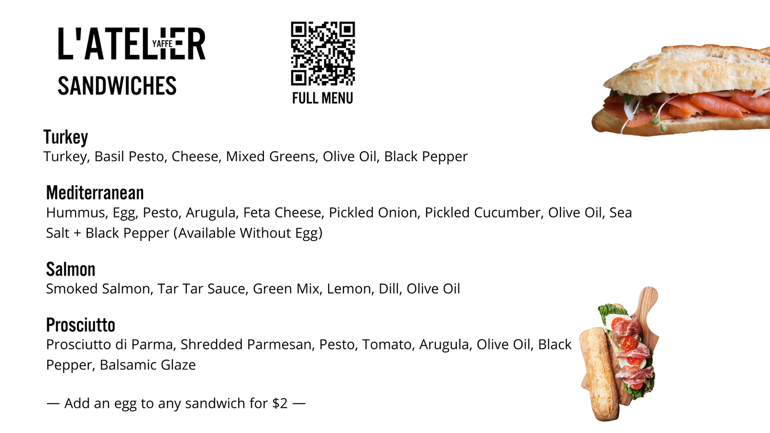 Café Yaffe Menus — L'ATELIER YAFFE