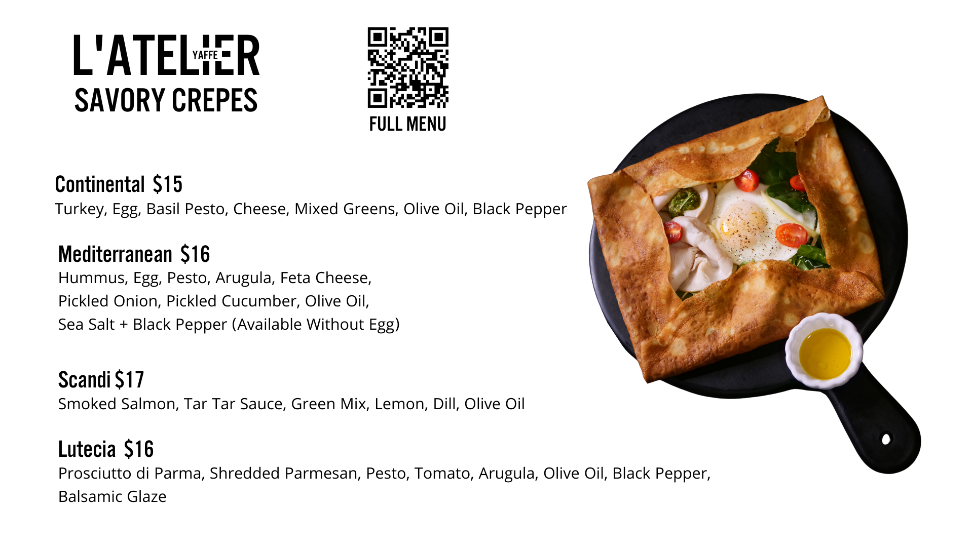 Café Yaffe Menus — L'ATELIER YAFFE