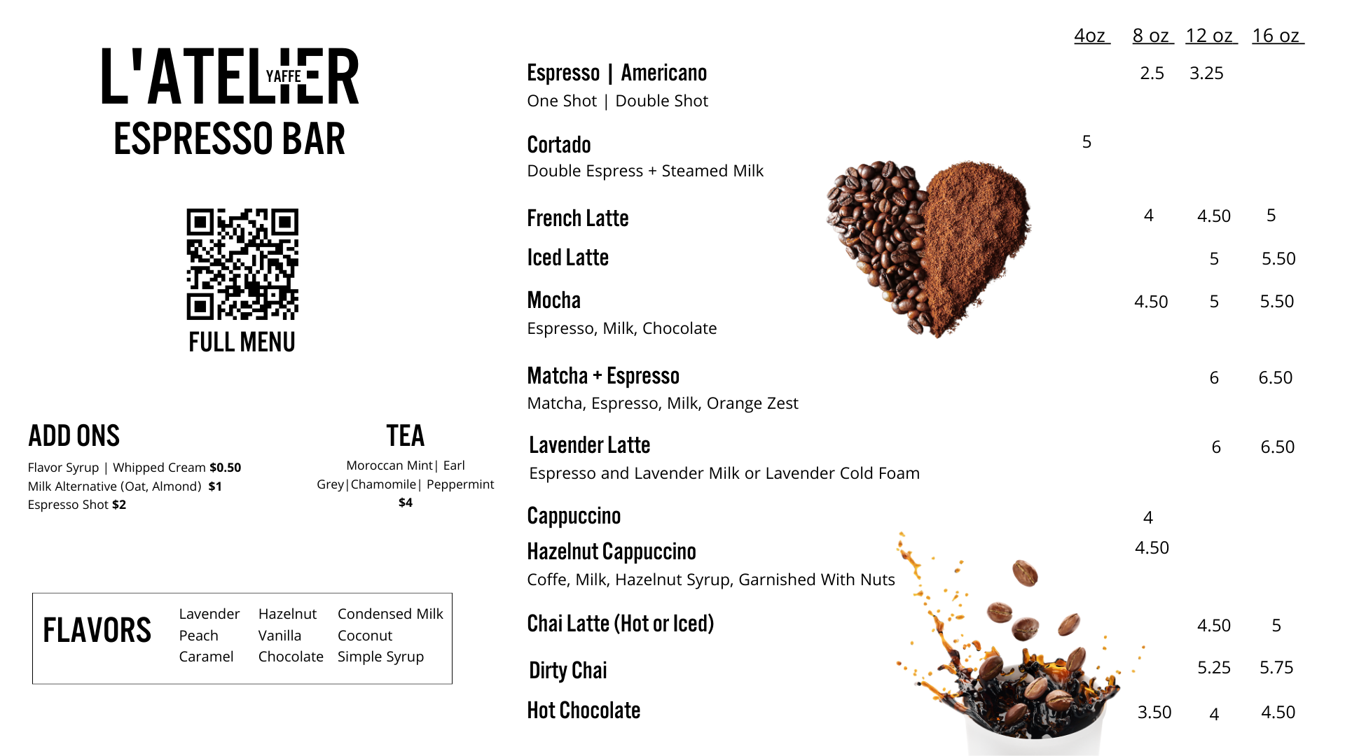 Café Yaffe Menus — L'ATELIER YAFFE