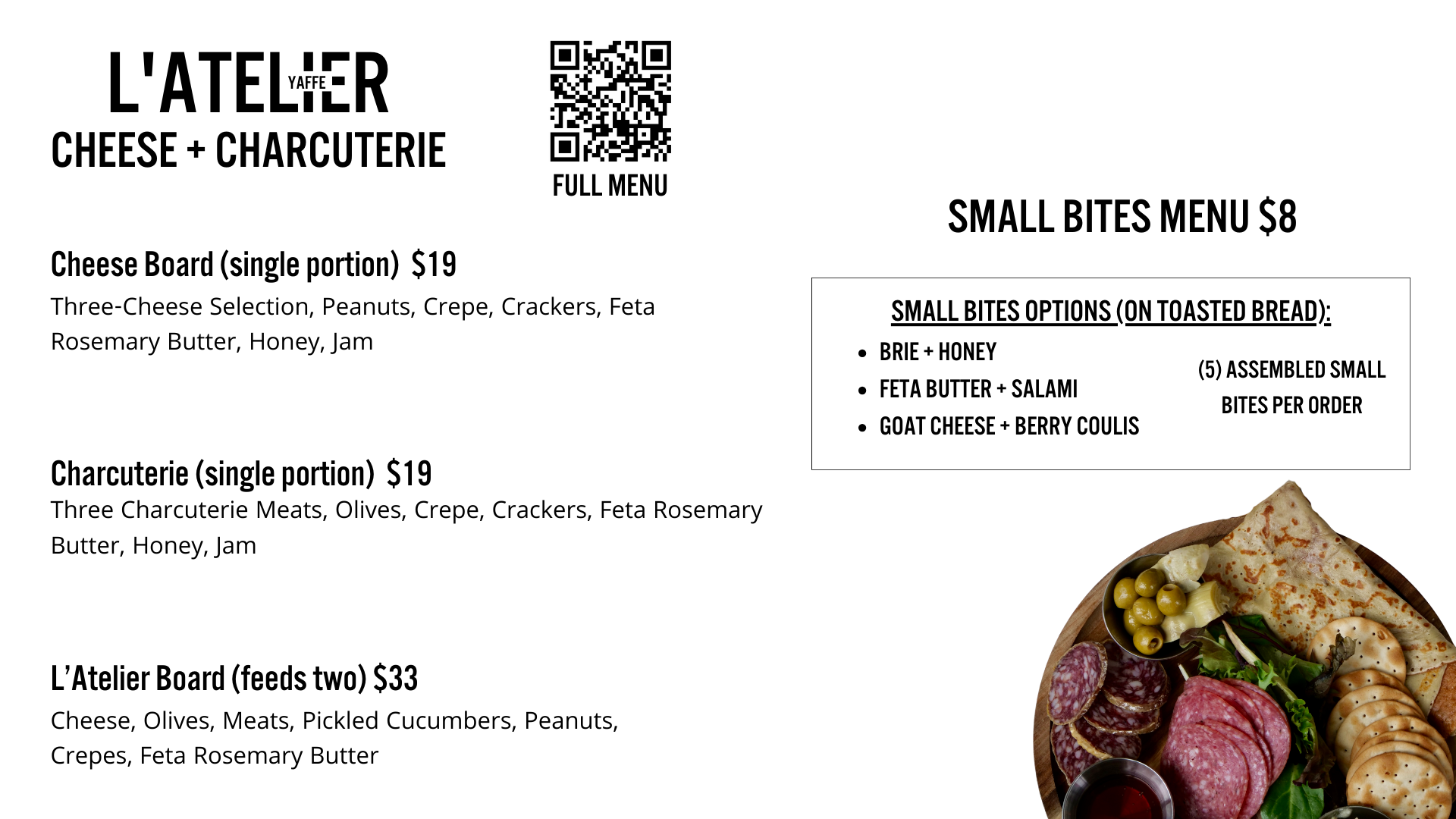 Café Yaffe Menus — L'ATELIER YAFFE