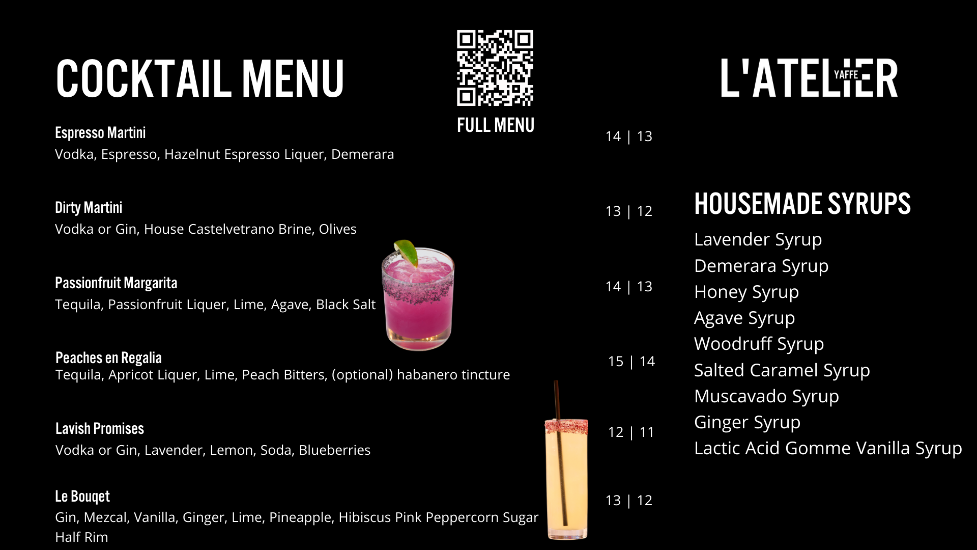 Café Yaffe Menus — L'ATELIER YAFFE