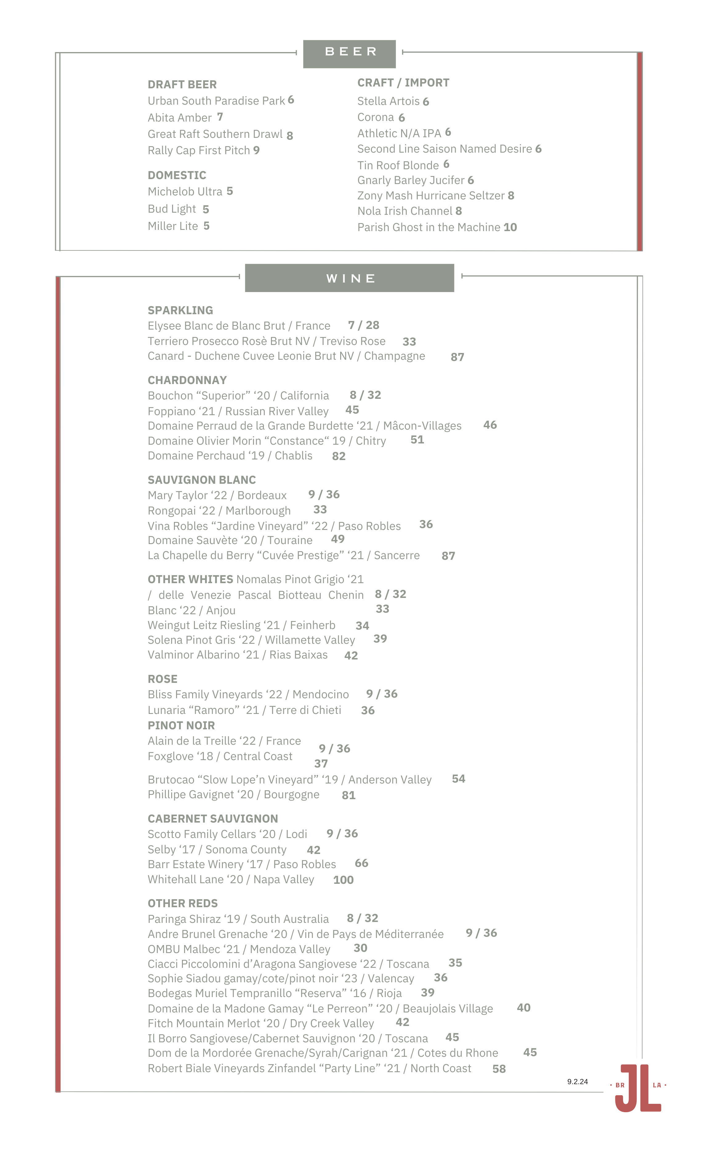Menu — JED's Local