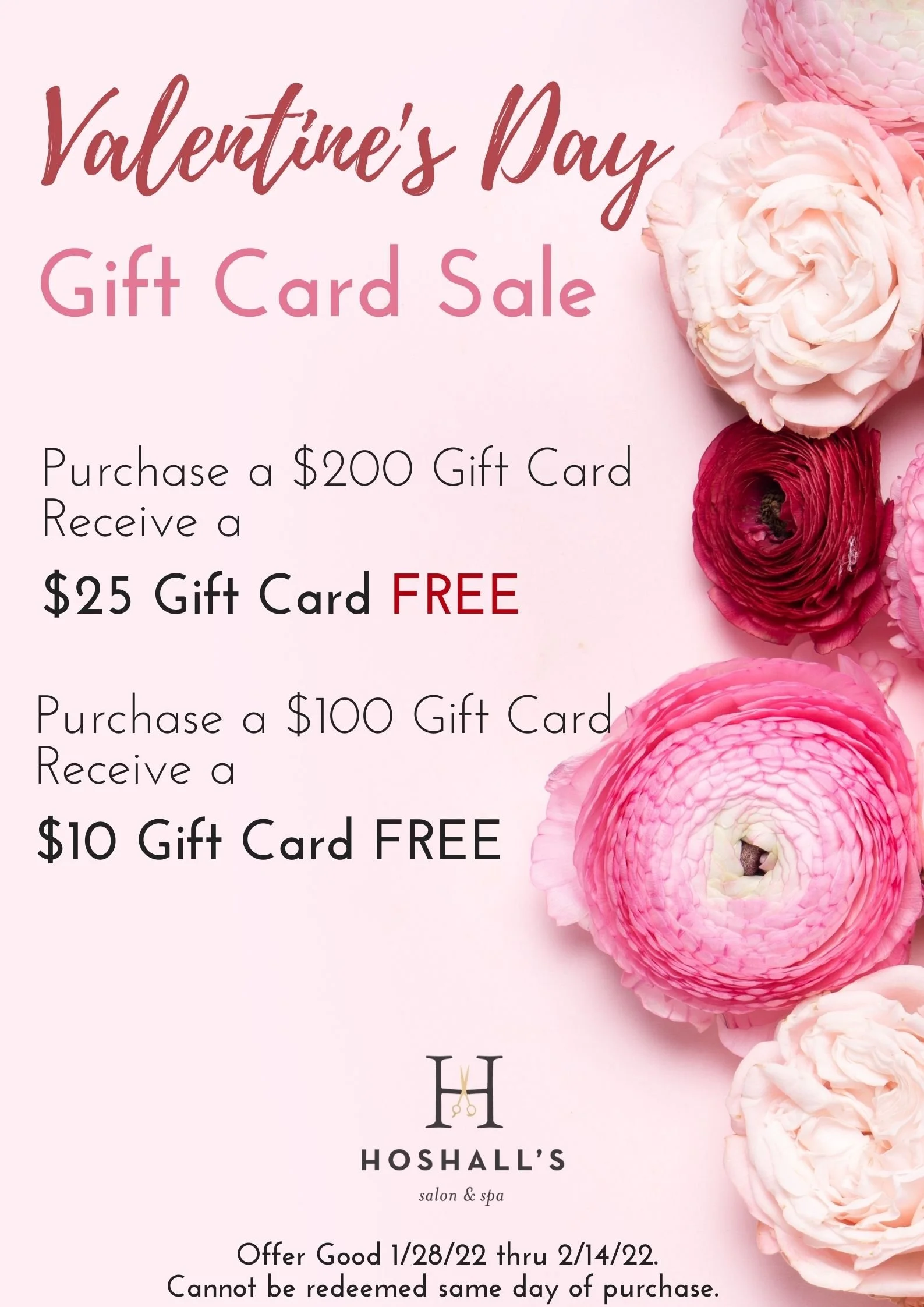 Valentine’s Day Gift Card SALE! — Hoshall's Salon & Spa Folsom