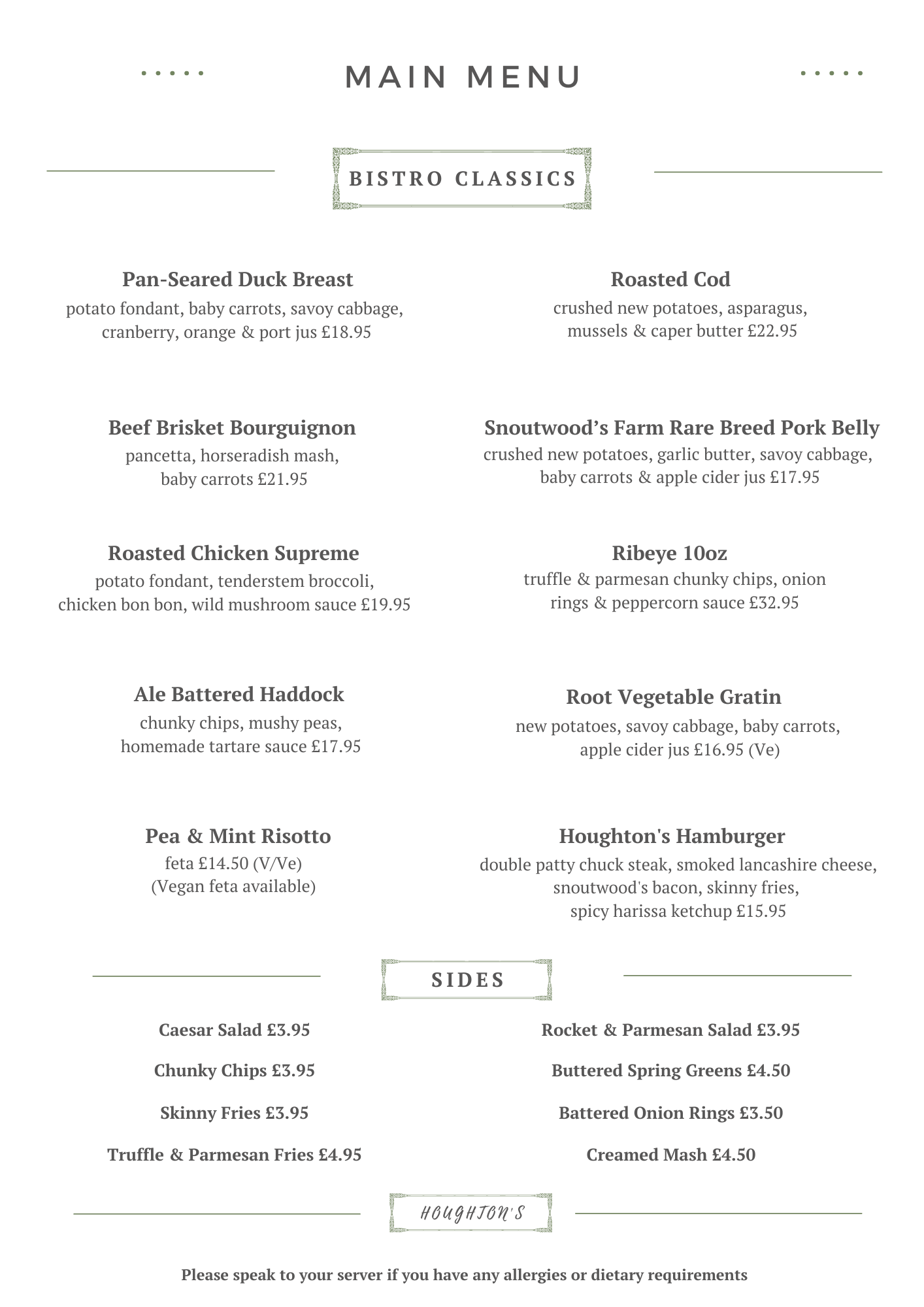 Main Menu — Houghton's Bistro