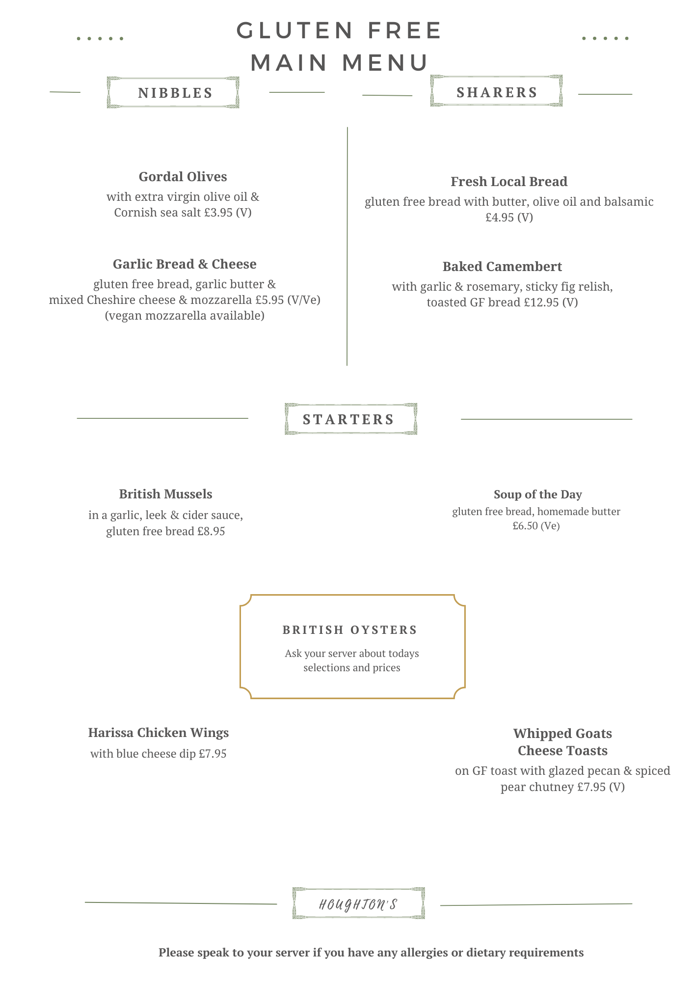 Gluten Free Menus — Houghton's Bistro