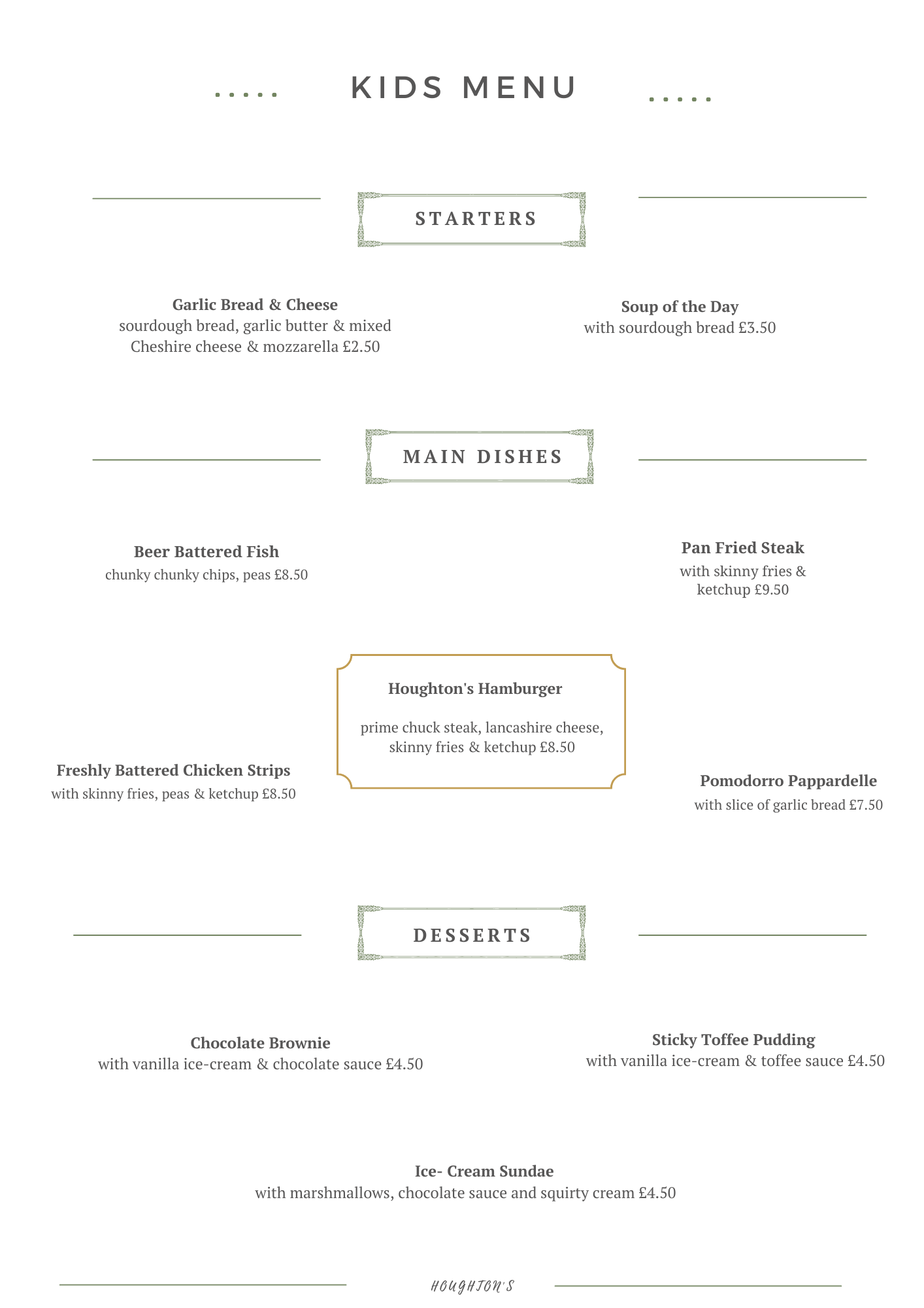 Children's Menu — Houghton's Bistro