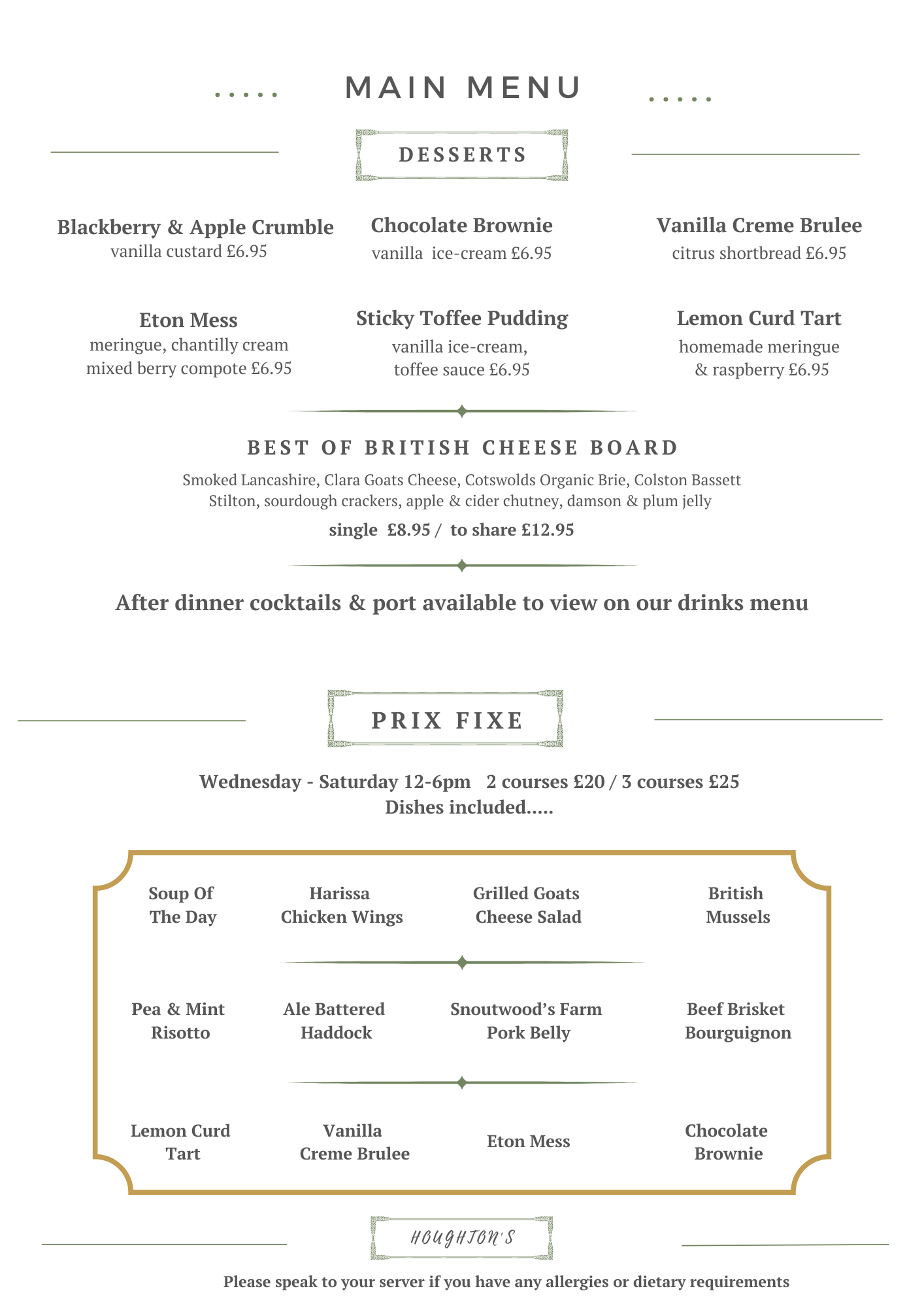 Main Menu — Houghton's Bistro