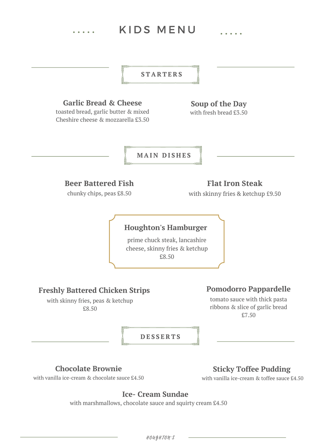 Children's Menu — Houghton's Bistro