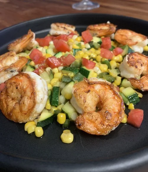Summer Sauté of Corn, Zucchini and tomato with Shrimp — My Sunny Kitchen