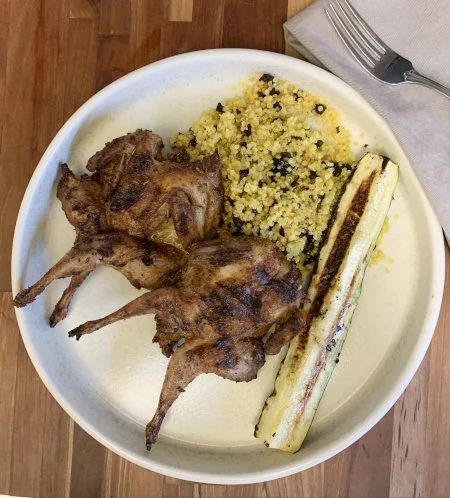 Grilled Butterflied Quail with Turmeric Quinoa and Black Olives — My ...