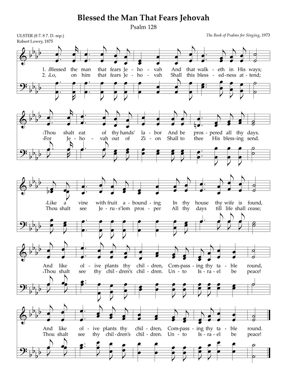 Psalm 128 – Blessed the Man That Fears Jehovah — Reformation Covenant ...