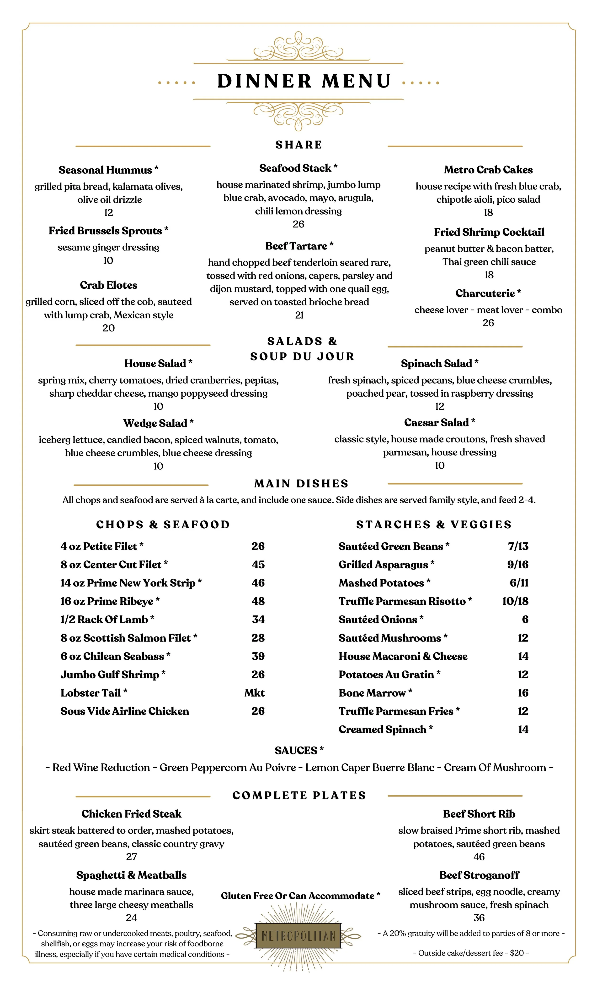 Menu — Metropolitan | Steak & Seafood | Fine Dining | Cocktails | Events
