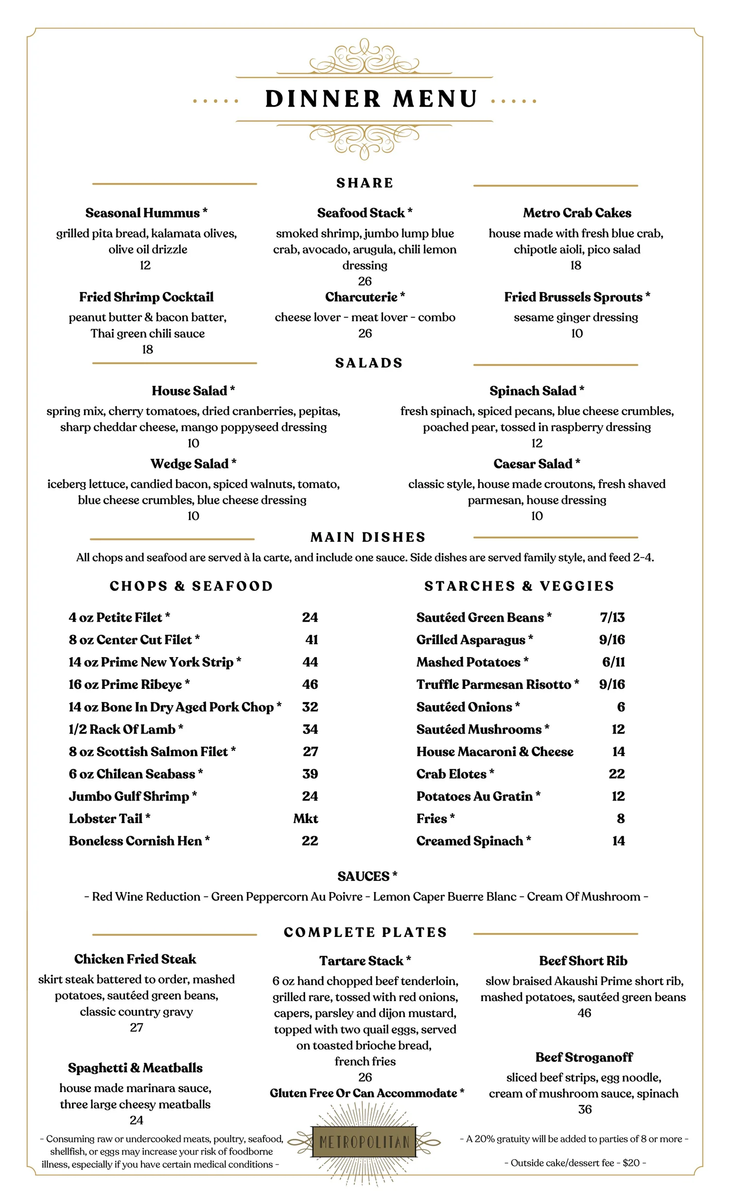 Menu — Metropolitan | Steak & Seafood | Fine Dining | Cocktails | Events