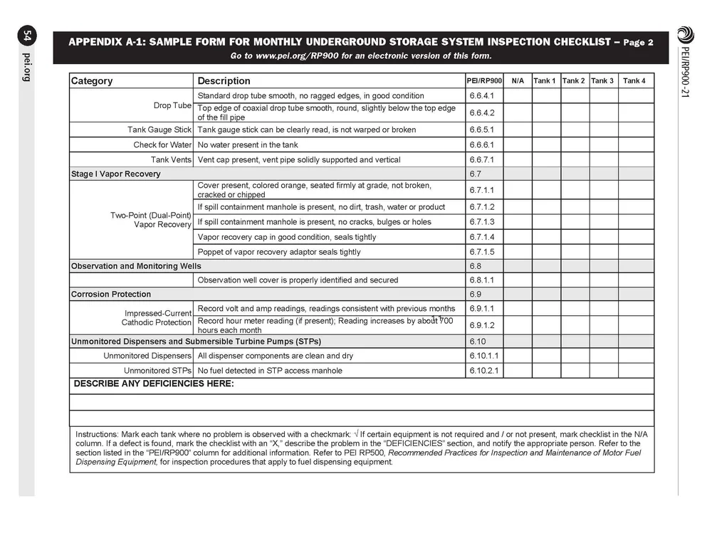 30-Day UST Walkthrough Inspection Forms