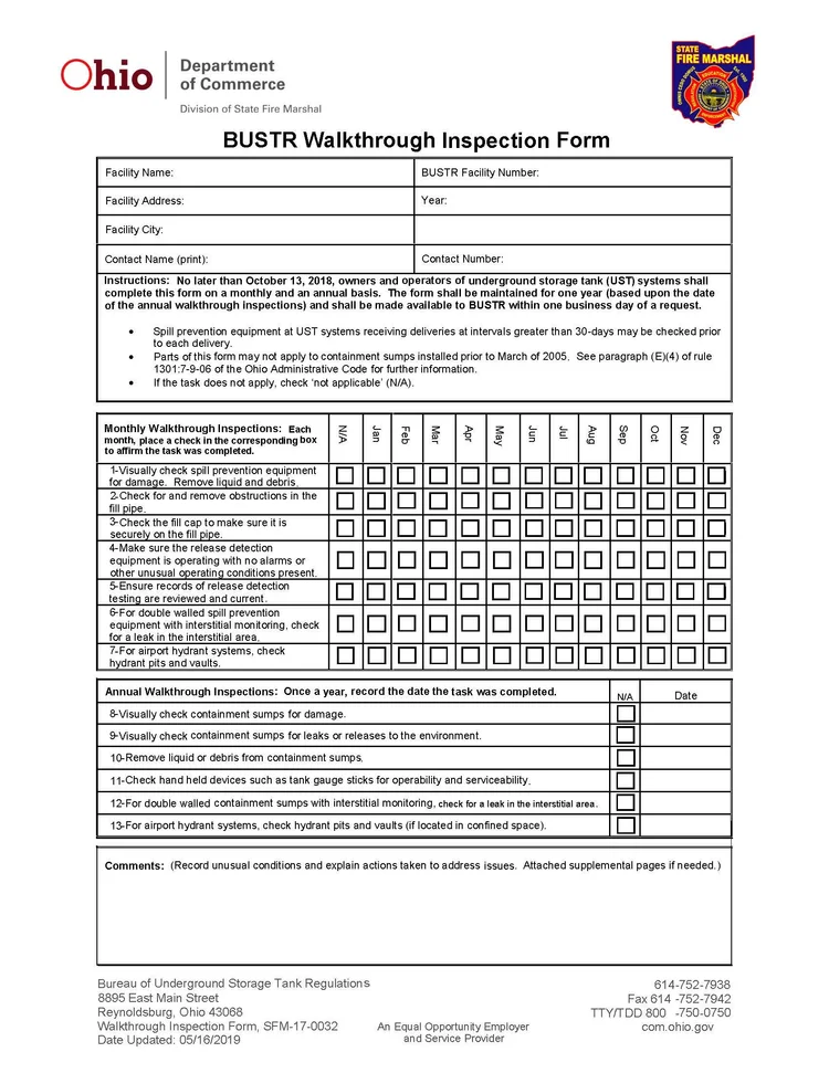30-Day UST Walkthrough Inspection Forms
