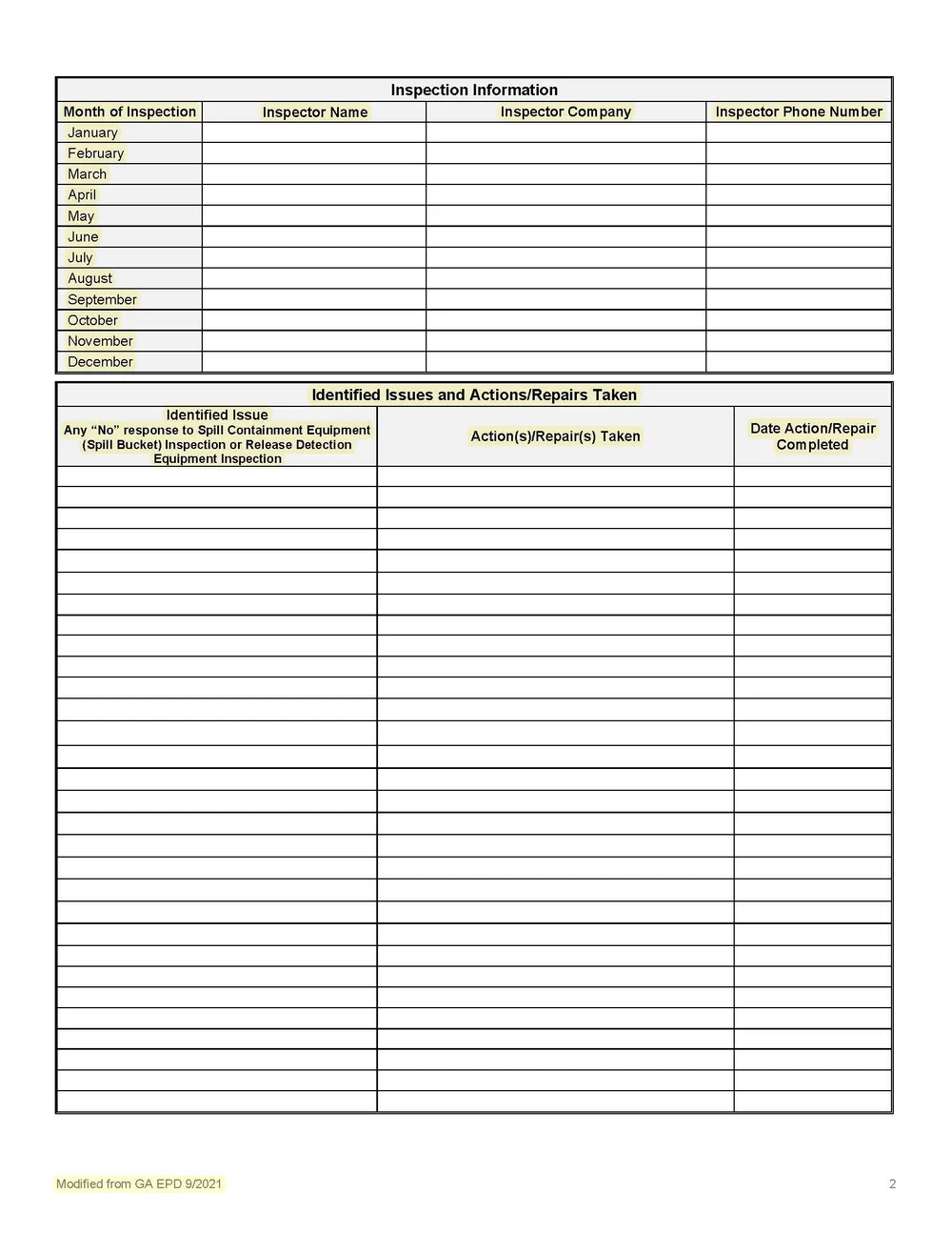 30-Day UST Walkthrough Inspection Forms